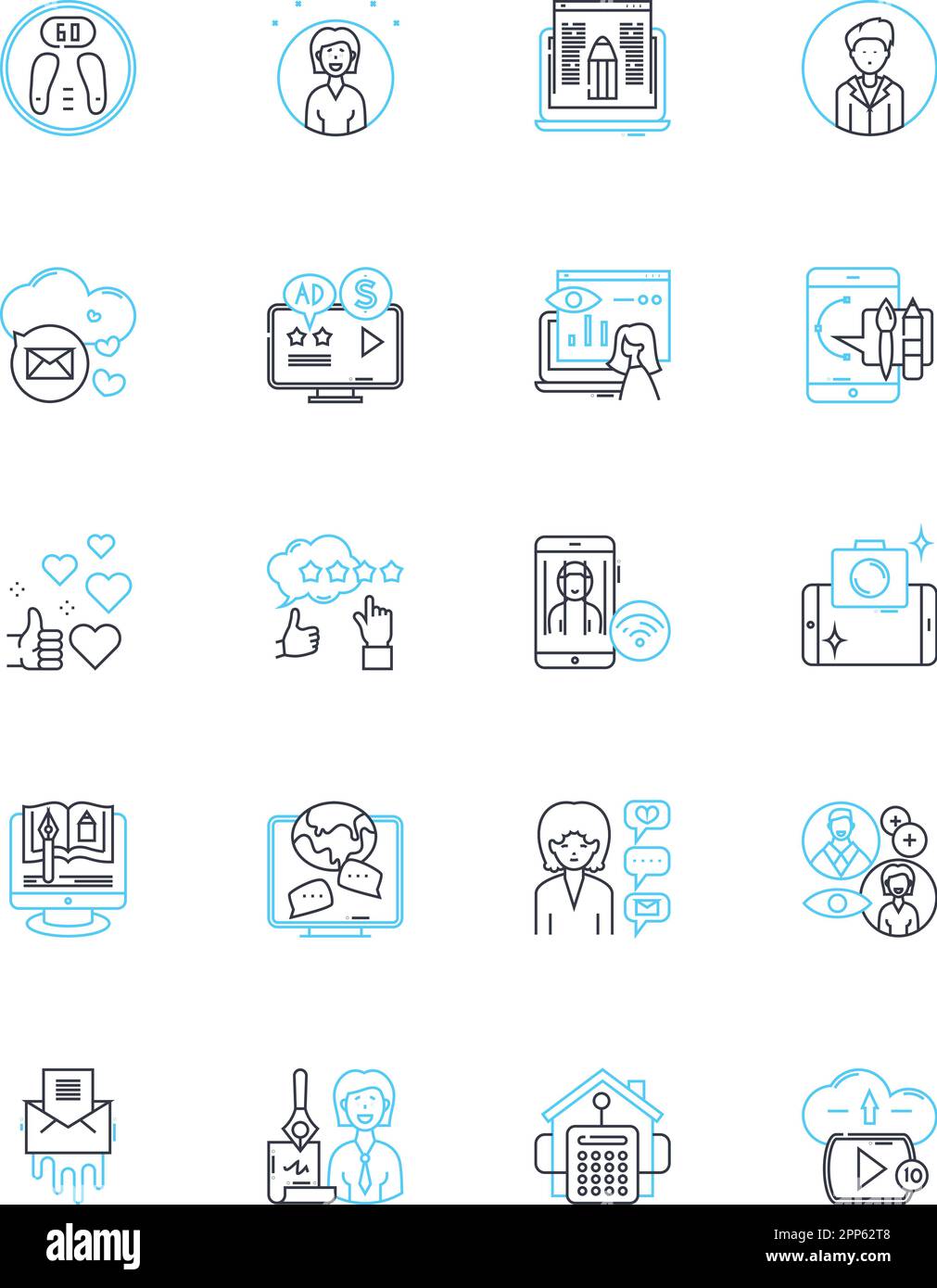 Communication plan linear icons set. Strategy, Messaging, Channels ...