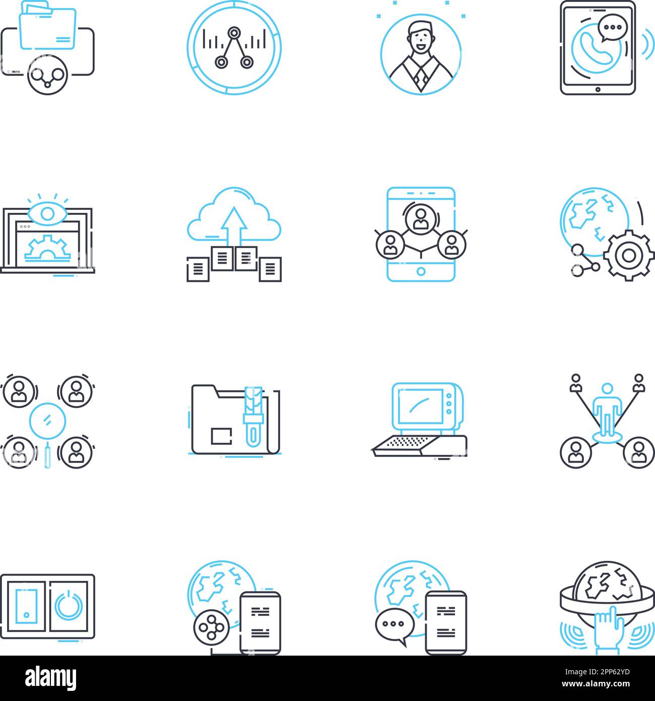 Digital technology linear icons set. Internet, Smartph, Cloud, Social ...