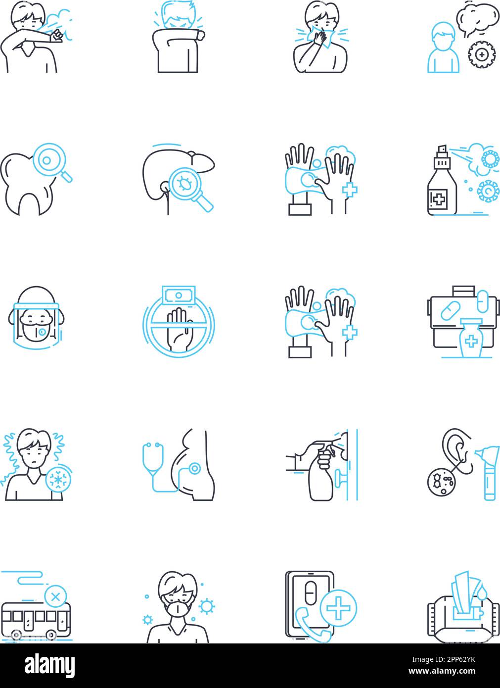SARS-CoV- linear icons set. Virus, Pandemic, Disease, Infection ...