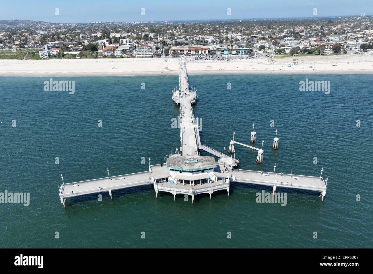 An aerial view of the Belmont Veterans Memorial Pier, Sunday, April 9 ...