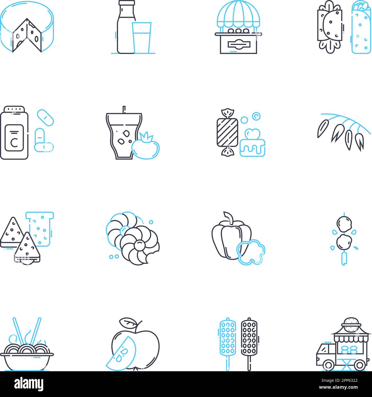 Wholesome eating linear icons set. Nourishment, Balance, Health ...
