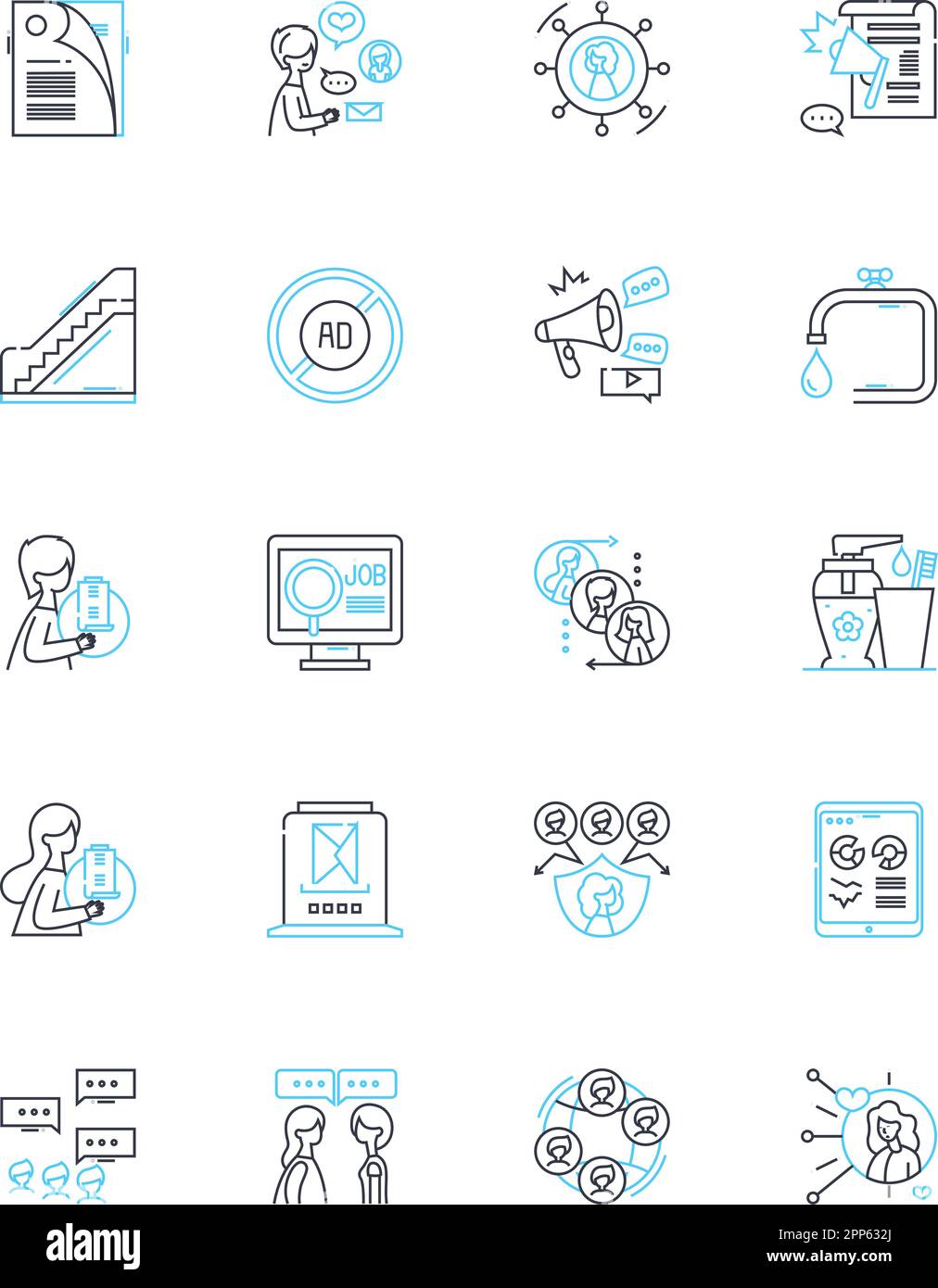 Corporate branding linear icons set. Identity, Logo, Reputation ...