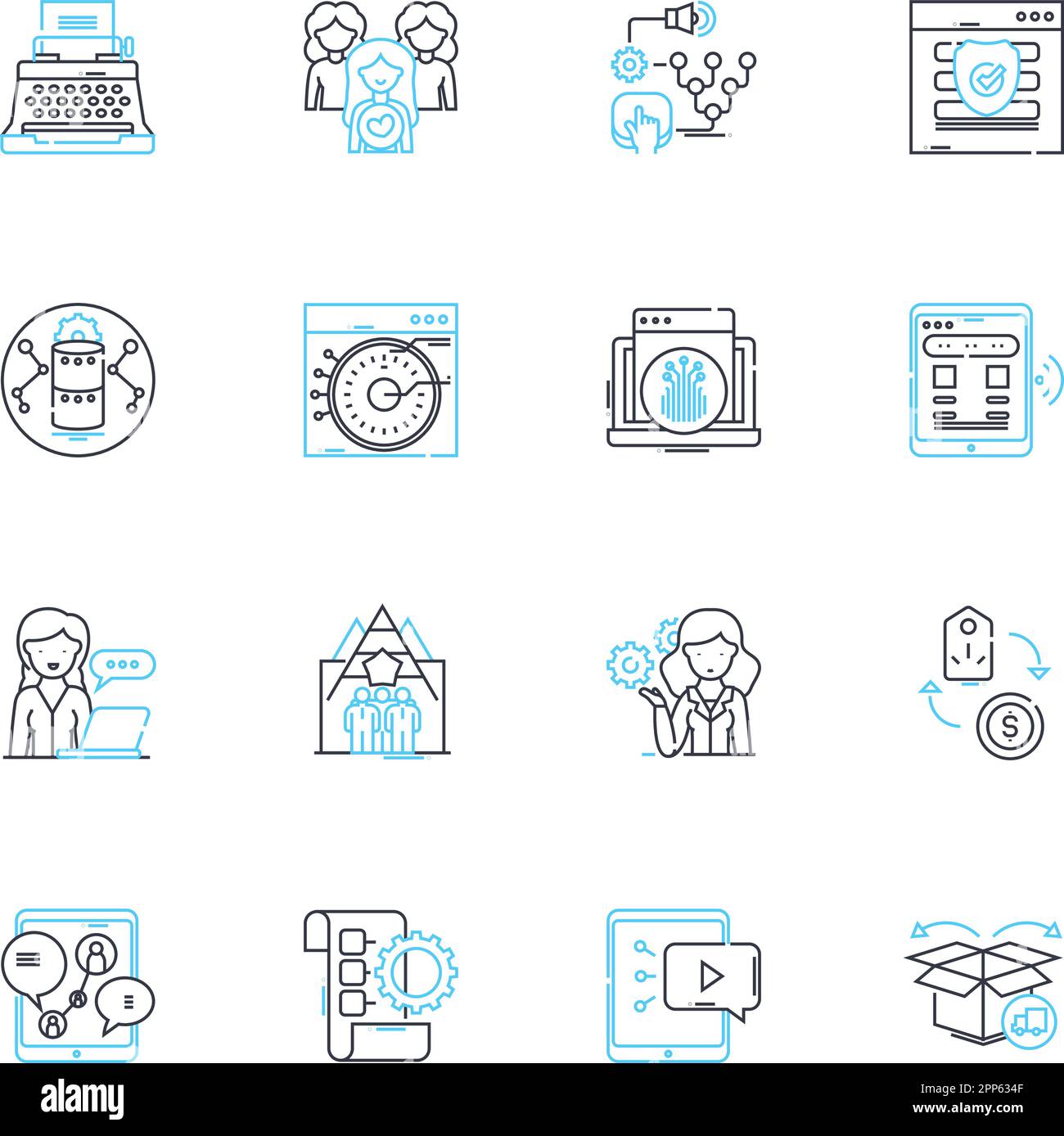 Social creation linear icons set. Collaboration, Engagement ...