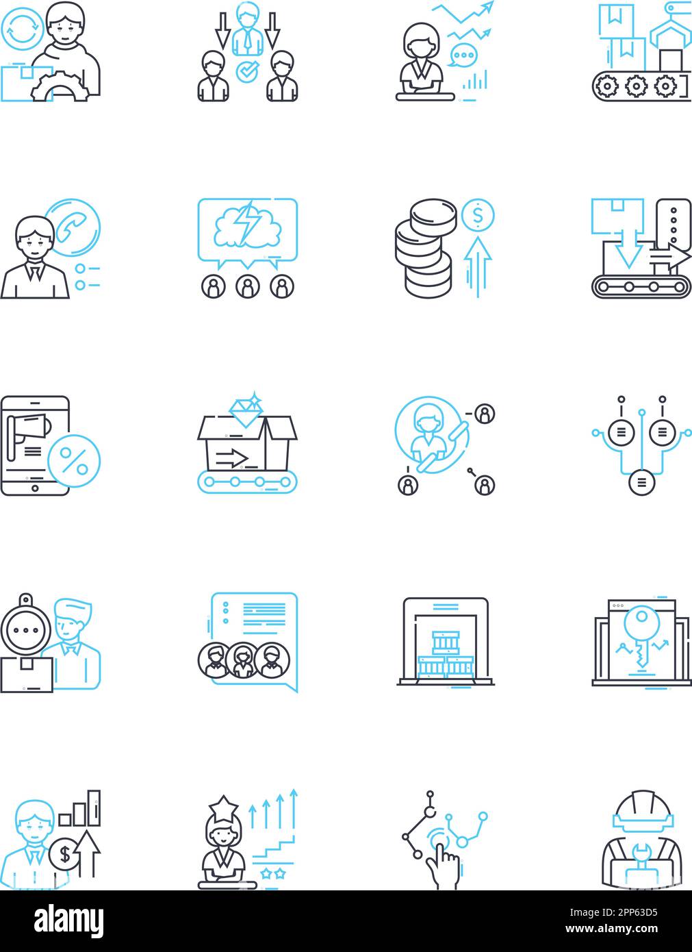 Service delivery linear icons set. Efficiency, Timeliness, Quality ...