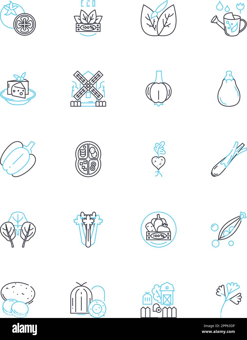 Sustainable agriculture linear icons set. Organic, Regenerative ...