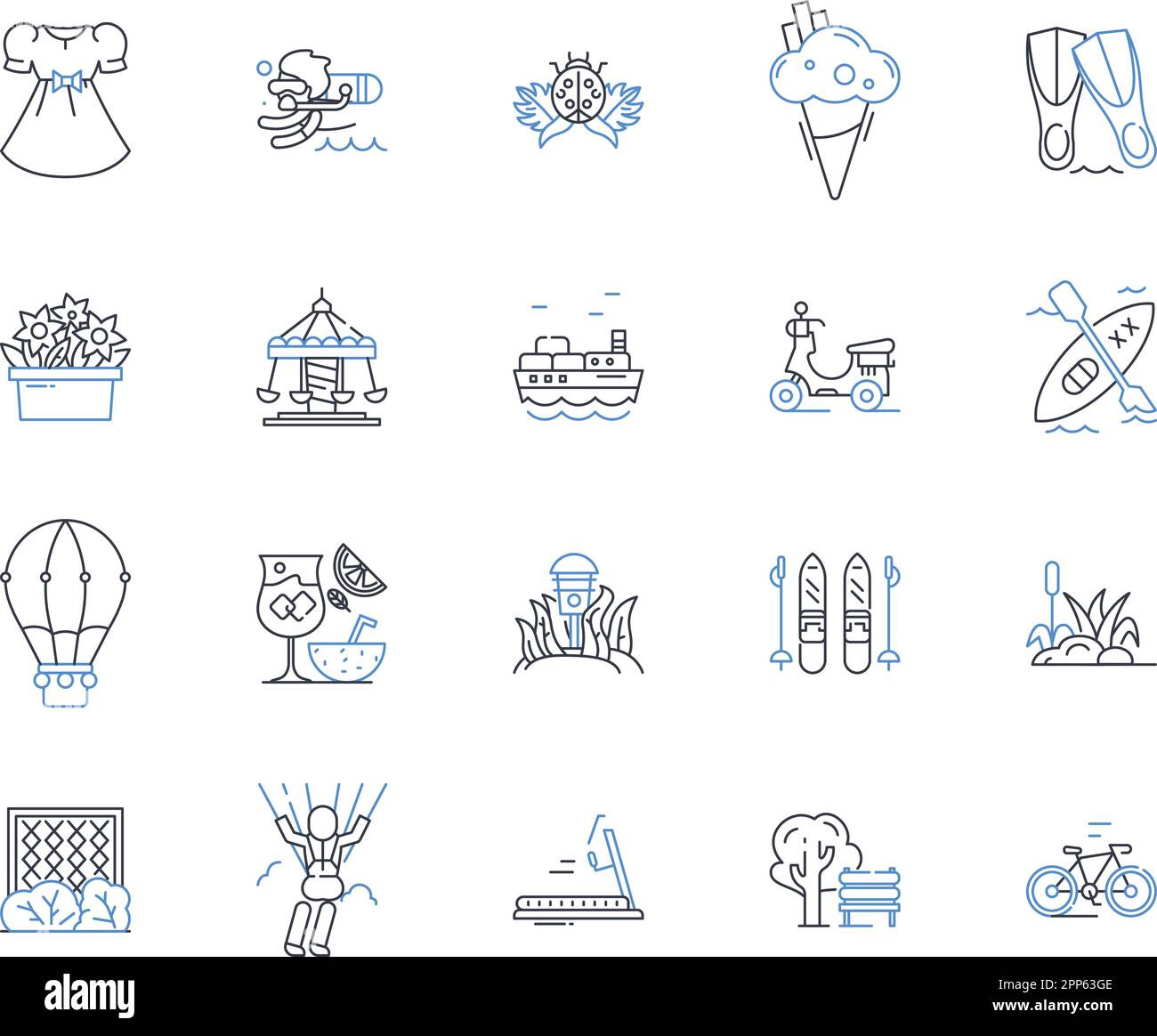 Ocean days and physical activity line icons collection. Seaside ...
