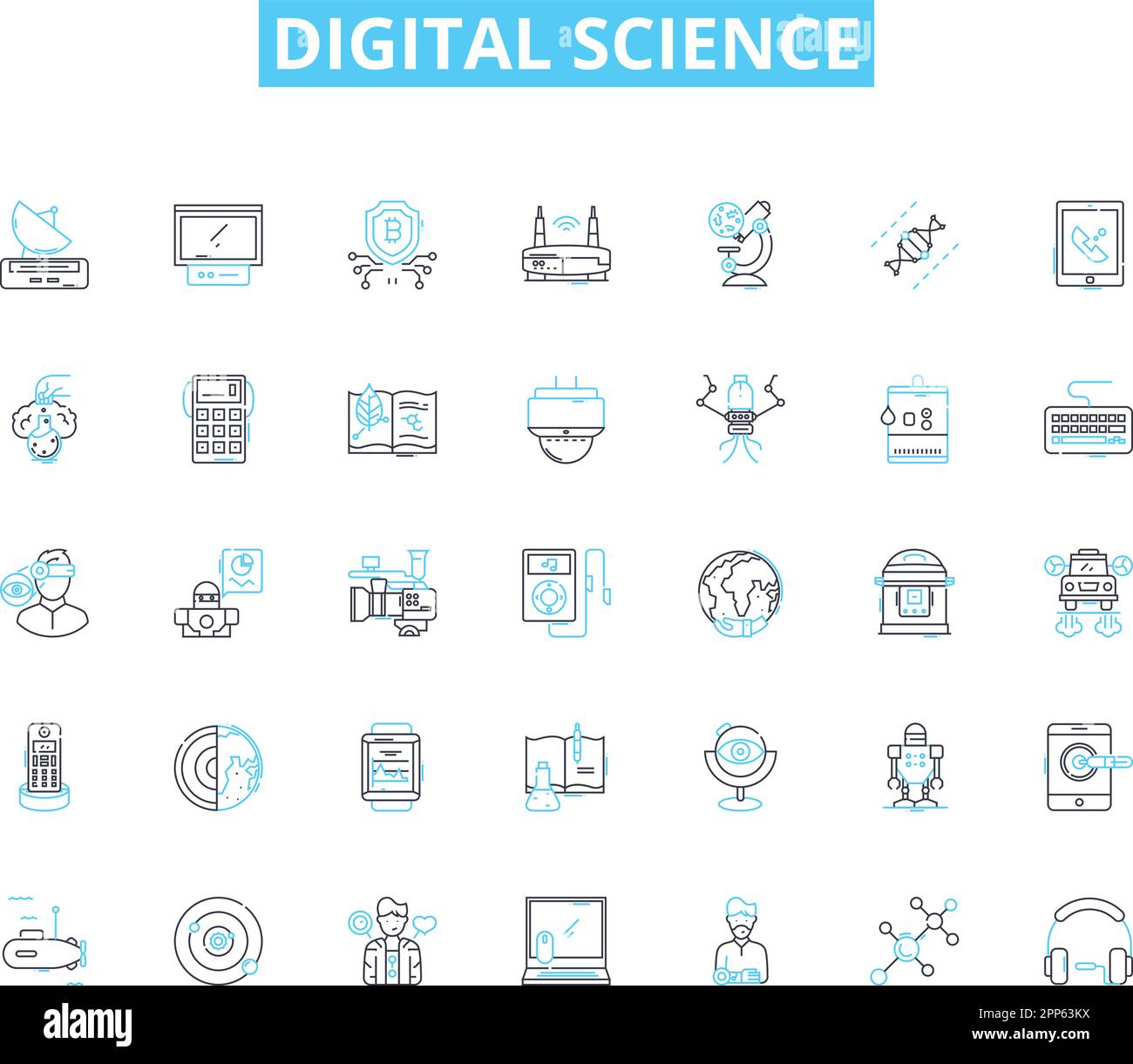Digital Science Linear Icons Set Algorithm Analytics Big Data Blockchain Cloud Coding