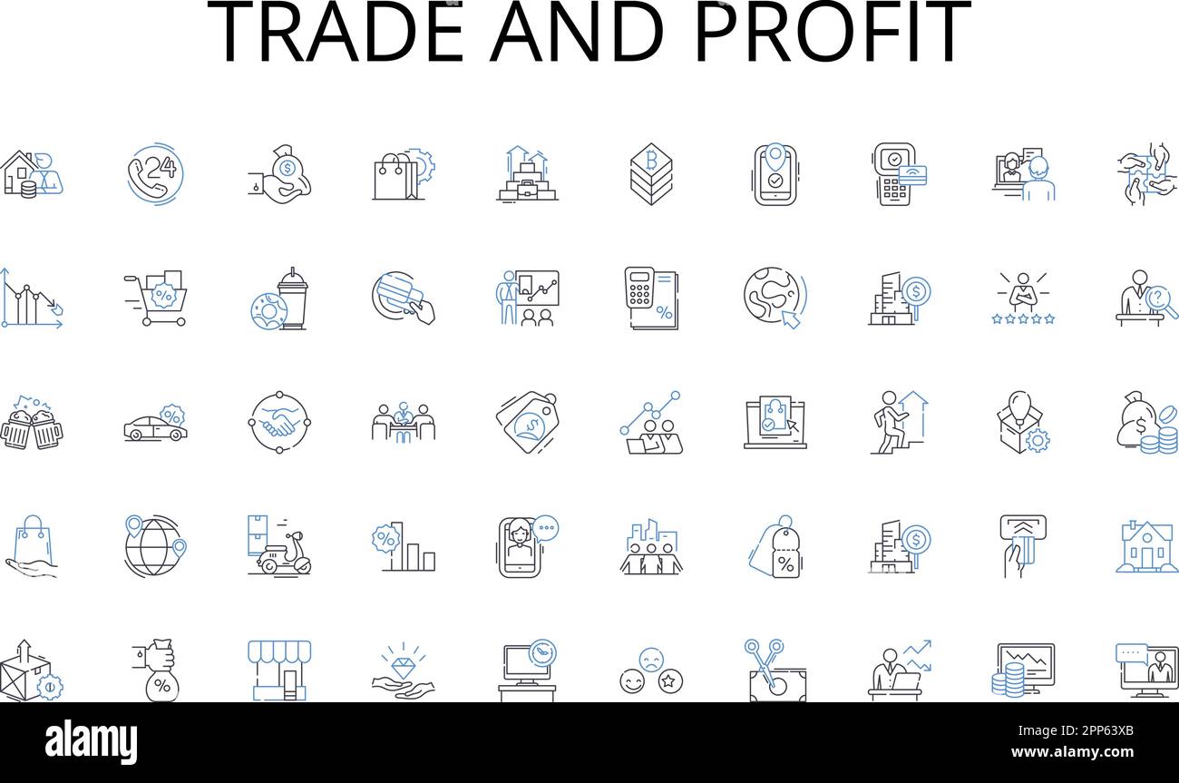 Trade and profit line icons collection. Automobile, Motorcycle, Bicycle ...