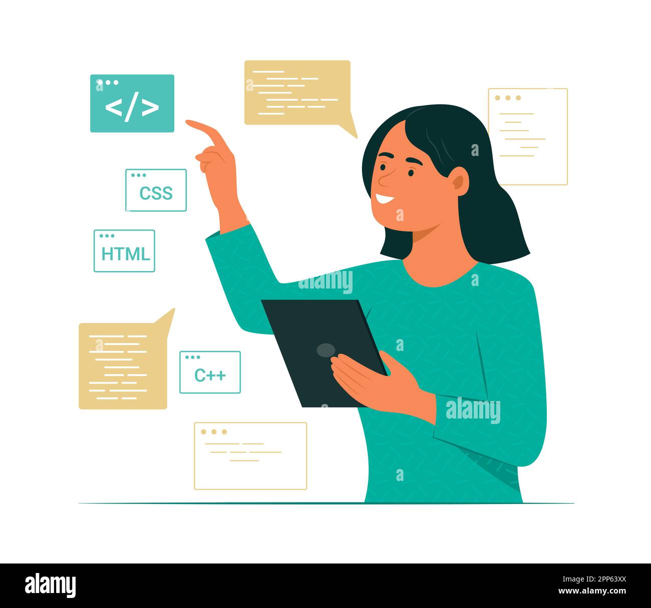 Programmer Woman Process Coding With Tablet For Software Development