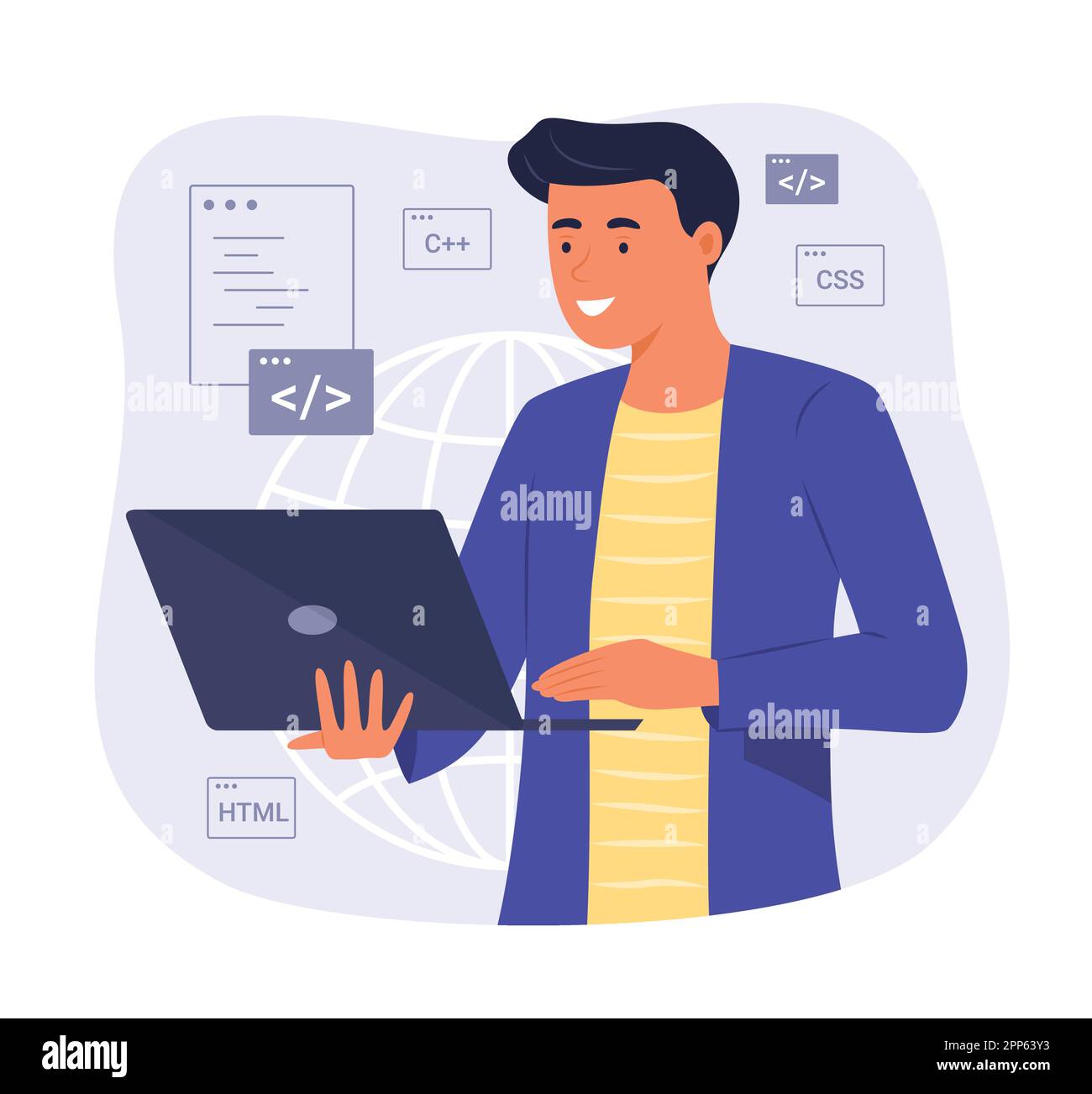Programmer Man Process Coding With Laptop For Software Development Concept Illustration Stock
