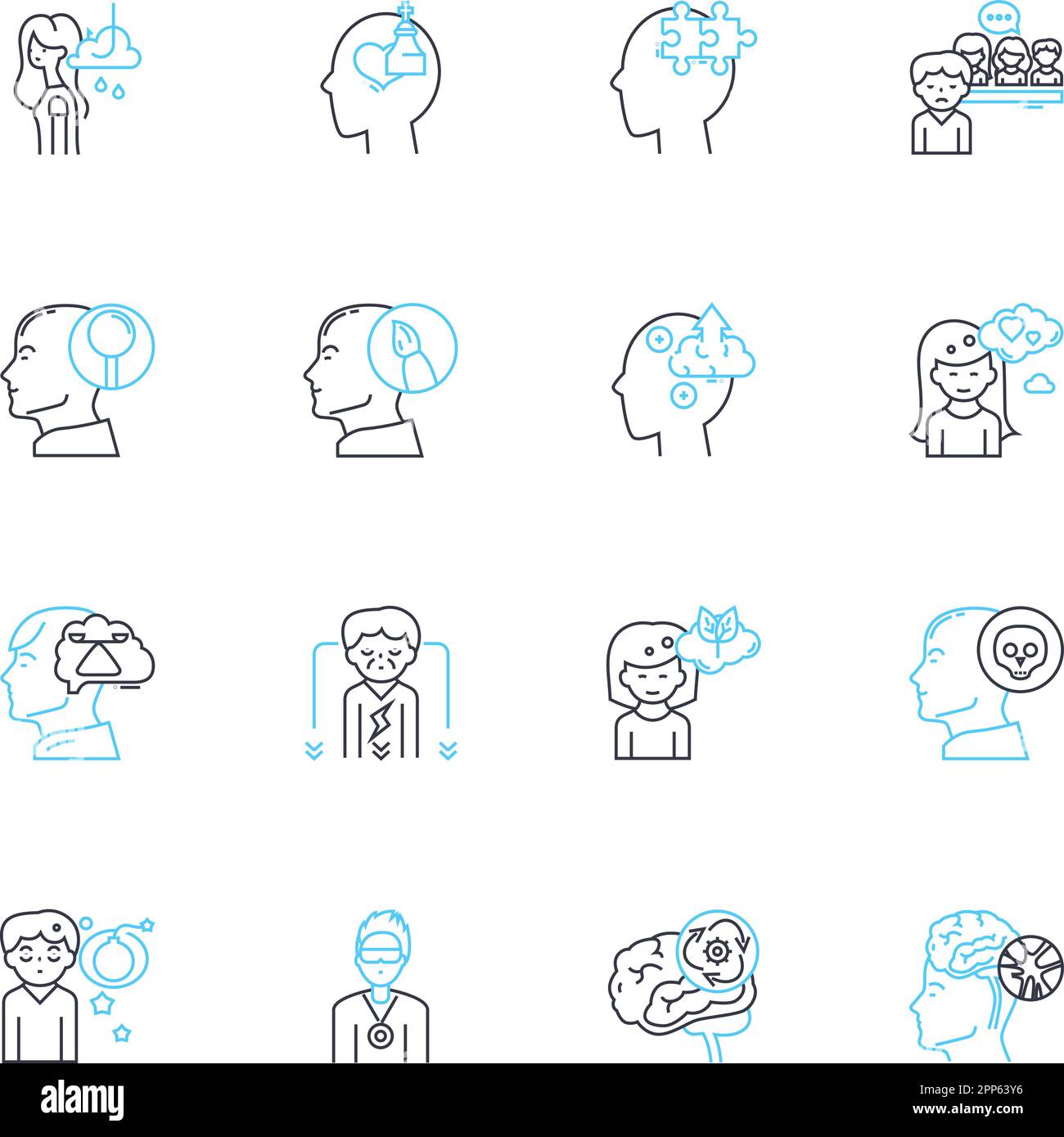 Psychological Thought linear icons set. Cognition, Perception, Emotions ...