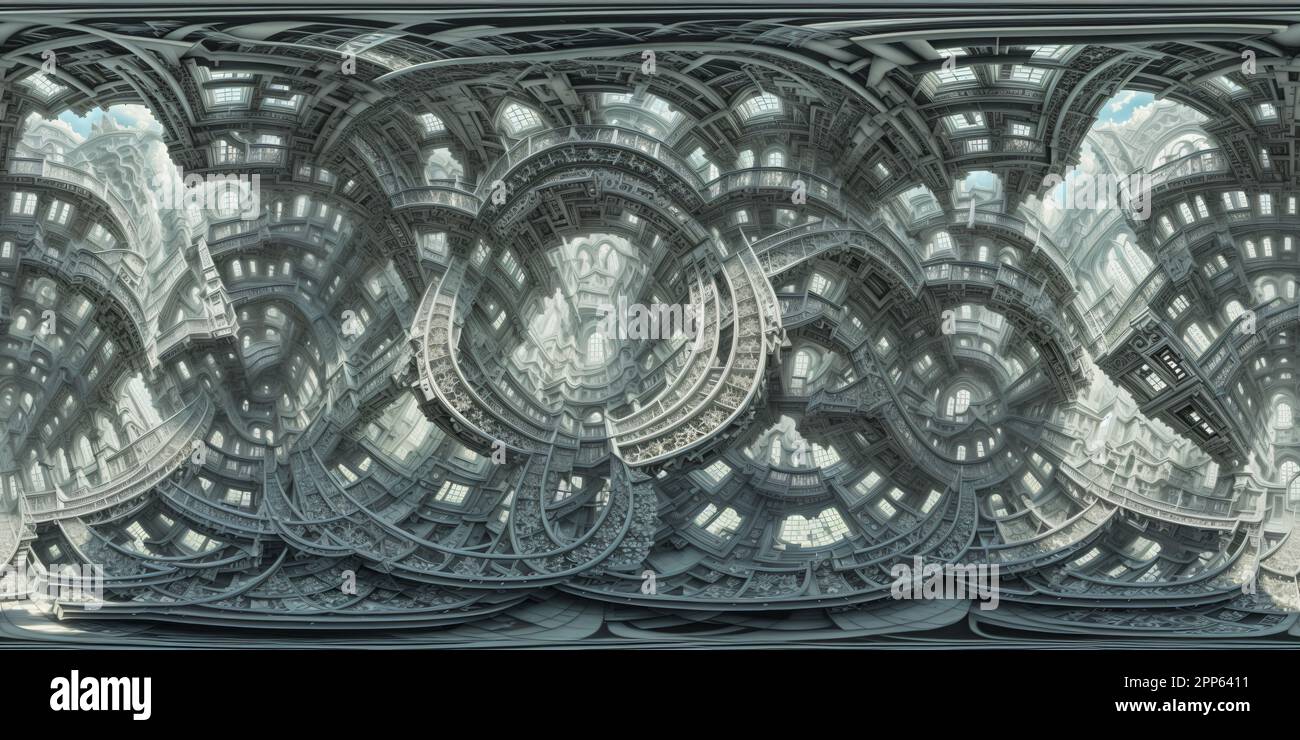 Surreal environment. A picture of a building with many windows and a ...