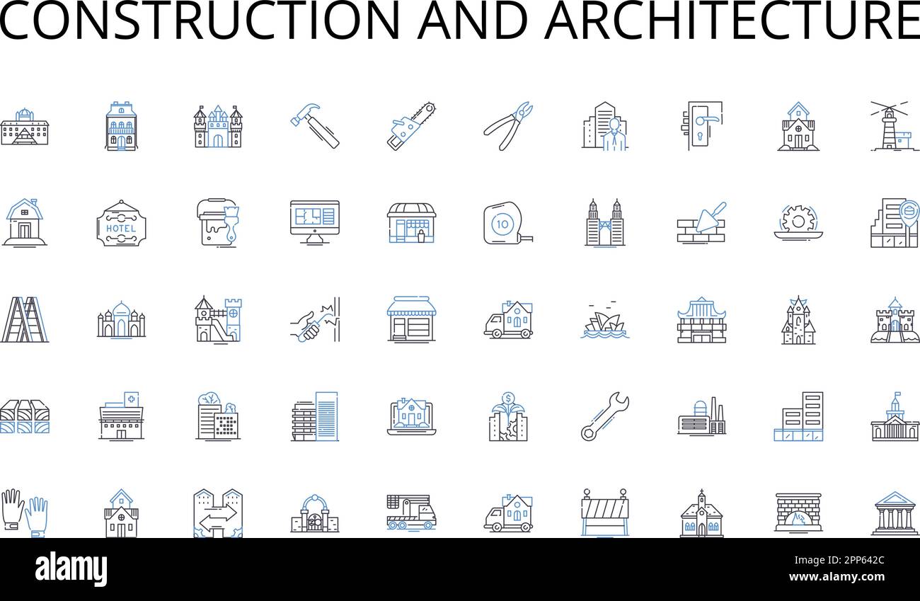 Construction And Architecture Line Icons Collection Assembly Fabrication Automation
