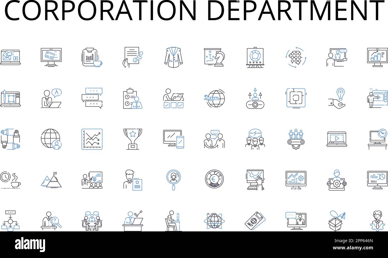 Corporation department line icons collection. pace, audio ...