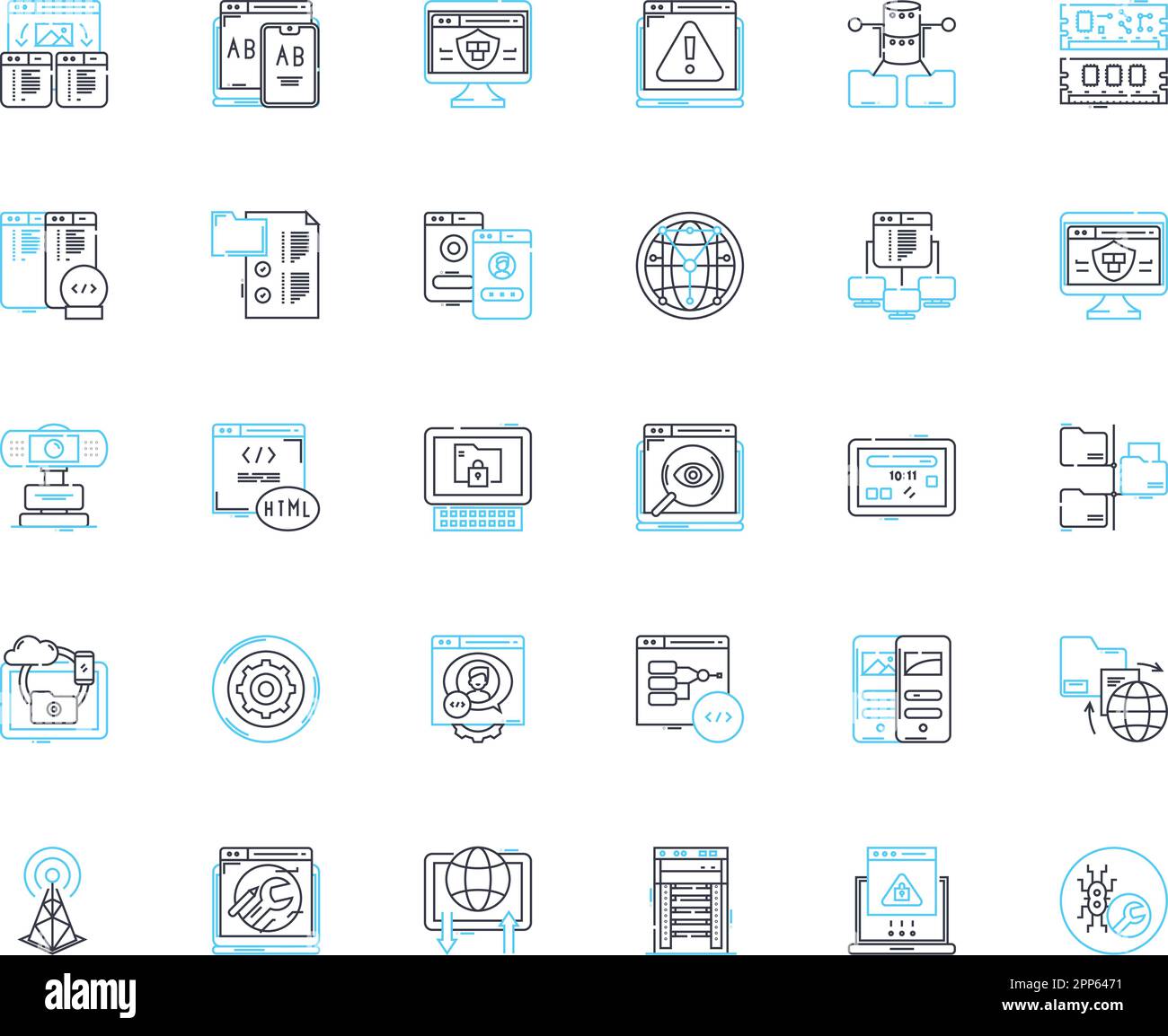 Internet Security Linear Icons Set Firewall Encryption Malware Phishing Spam Antivirus