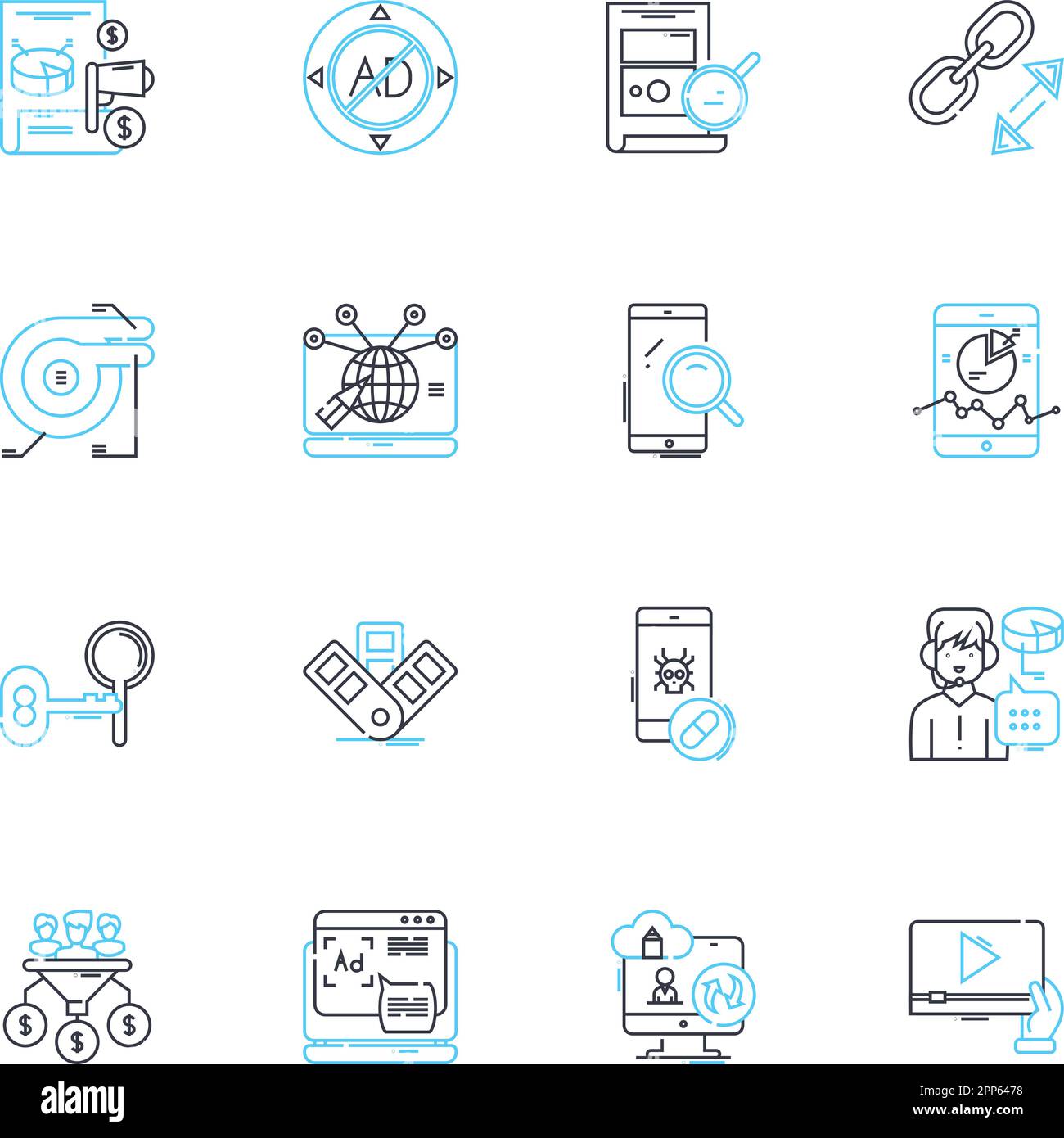 Brand strategy linear icons set. Identity, Positioning, Culture ...