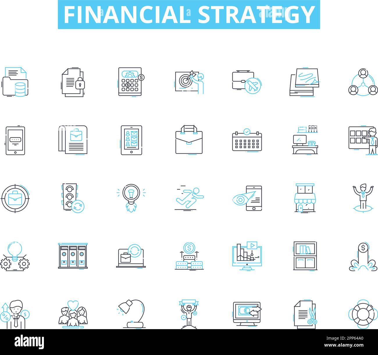 Financial strategy linear icons set. Investment, Savings, Planning ...