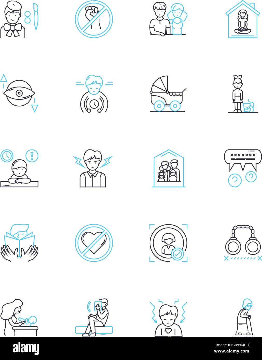 Human behavior linear icons set. Emotions, Instincts, Habits, Reactions, Impulses, Motivations ...