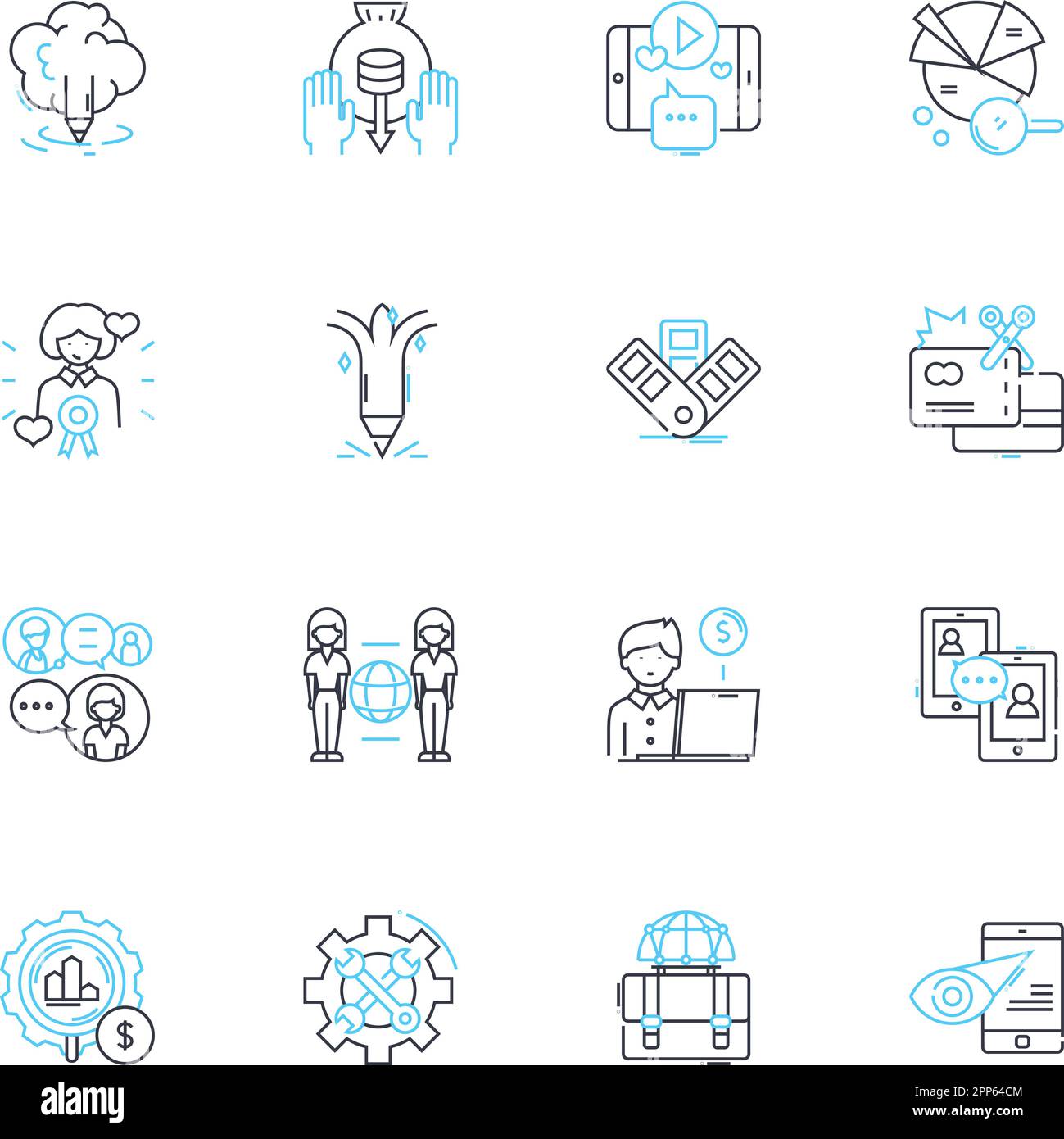 Capitalist system linear icons set. Profit, Market, Competition, Wealth ...