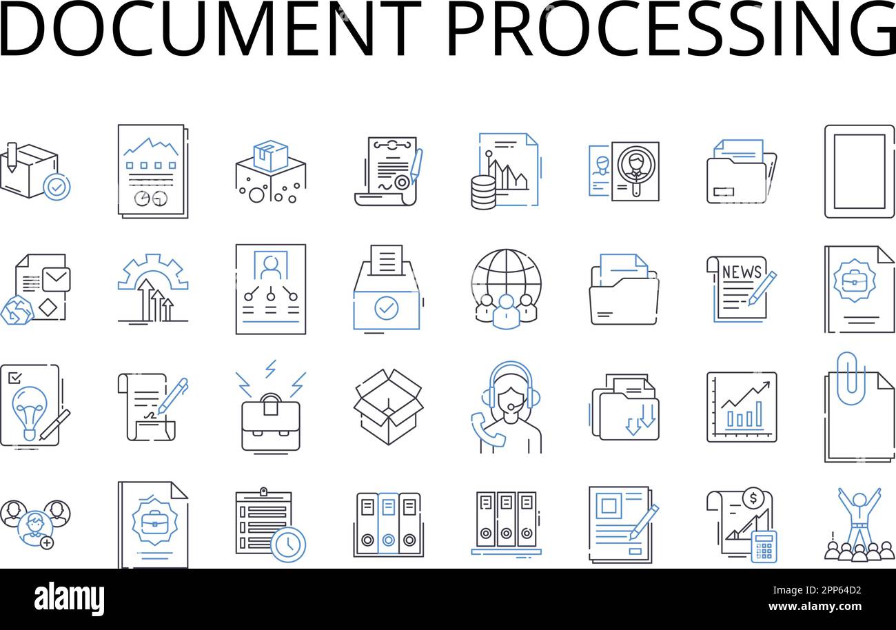 Document Processing Line Icons Collection Report Analysis File