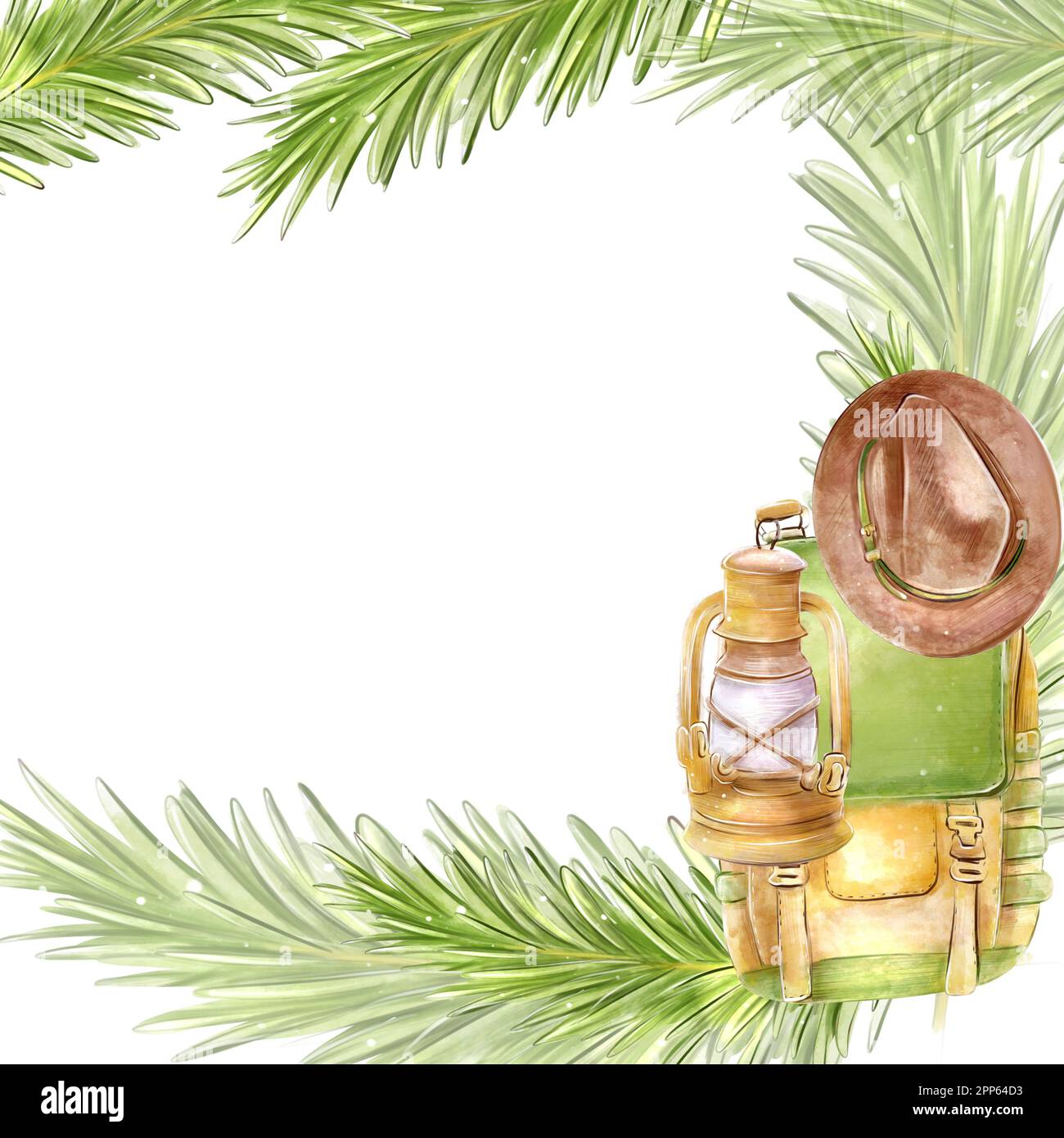 Scout troop signature frame, forest invitation with fir branches, hat ...