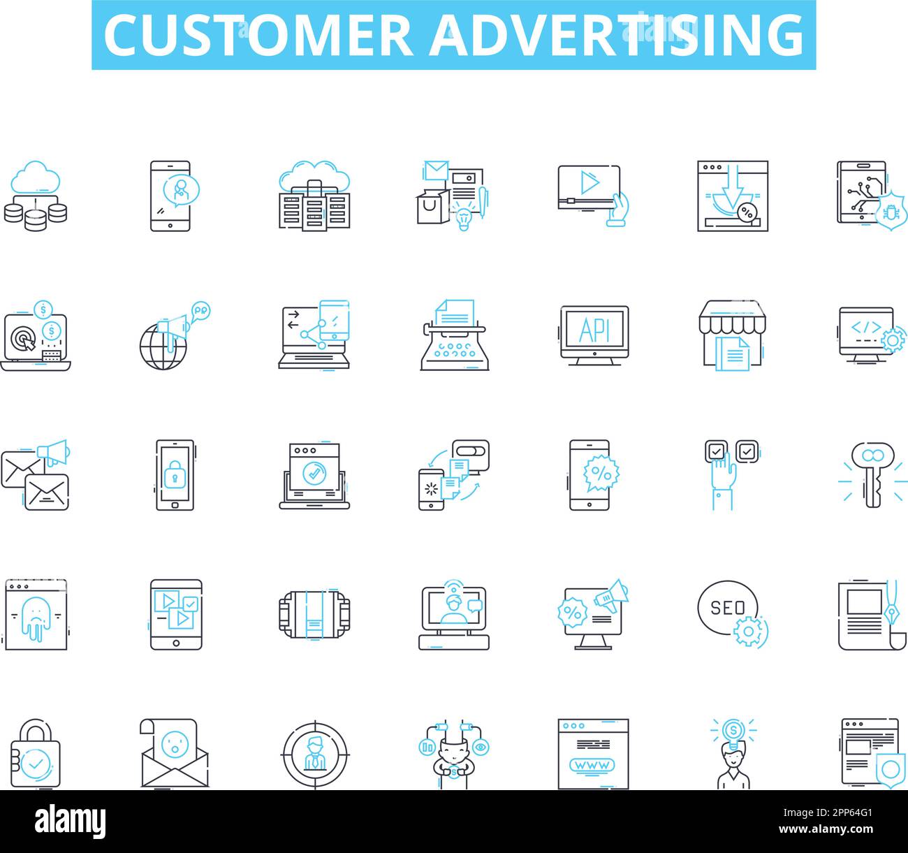 Customer advertising linear icons set. Targeting, Segmentation ...