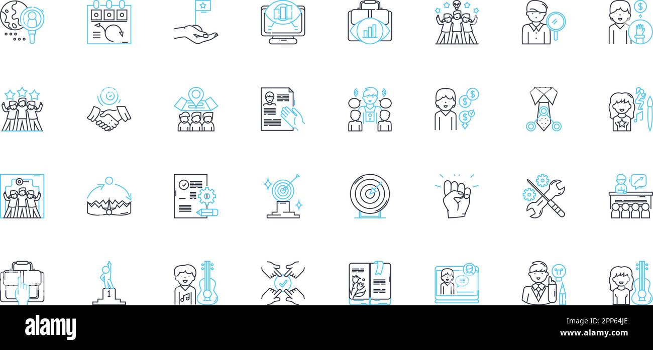 Corporate positions linear icons set. CEO, COO, CFO, CMO, CTO, HR ...
