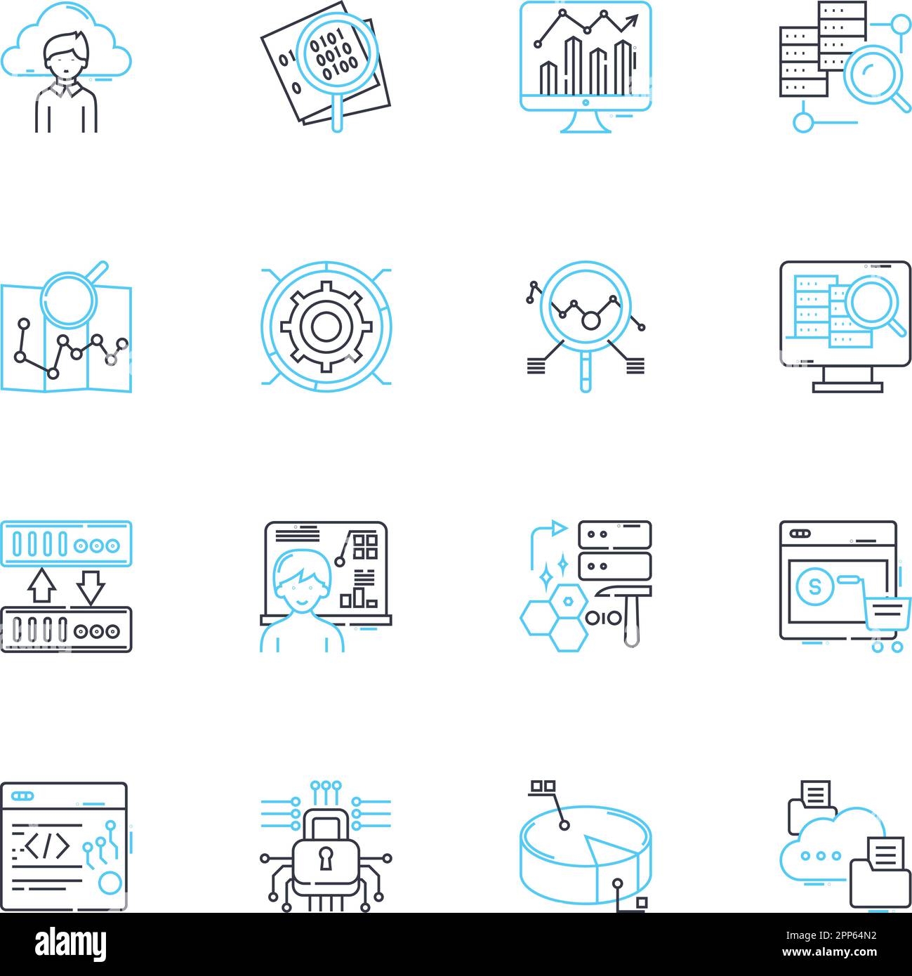 Vast data insights linear icons set. Analytics, Big data, Business ...