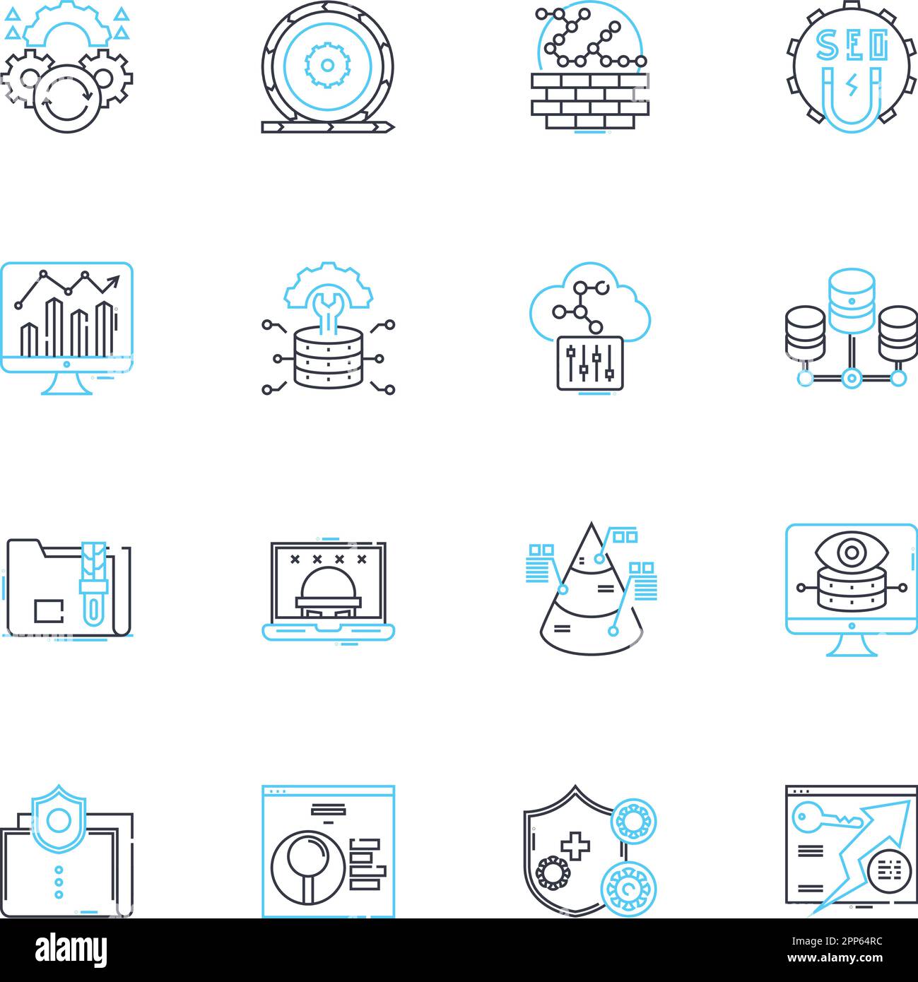 Cyber Security Linear Icons Set Encryption Firewall Malware