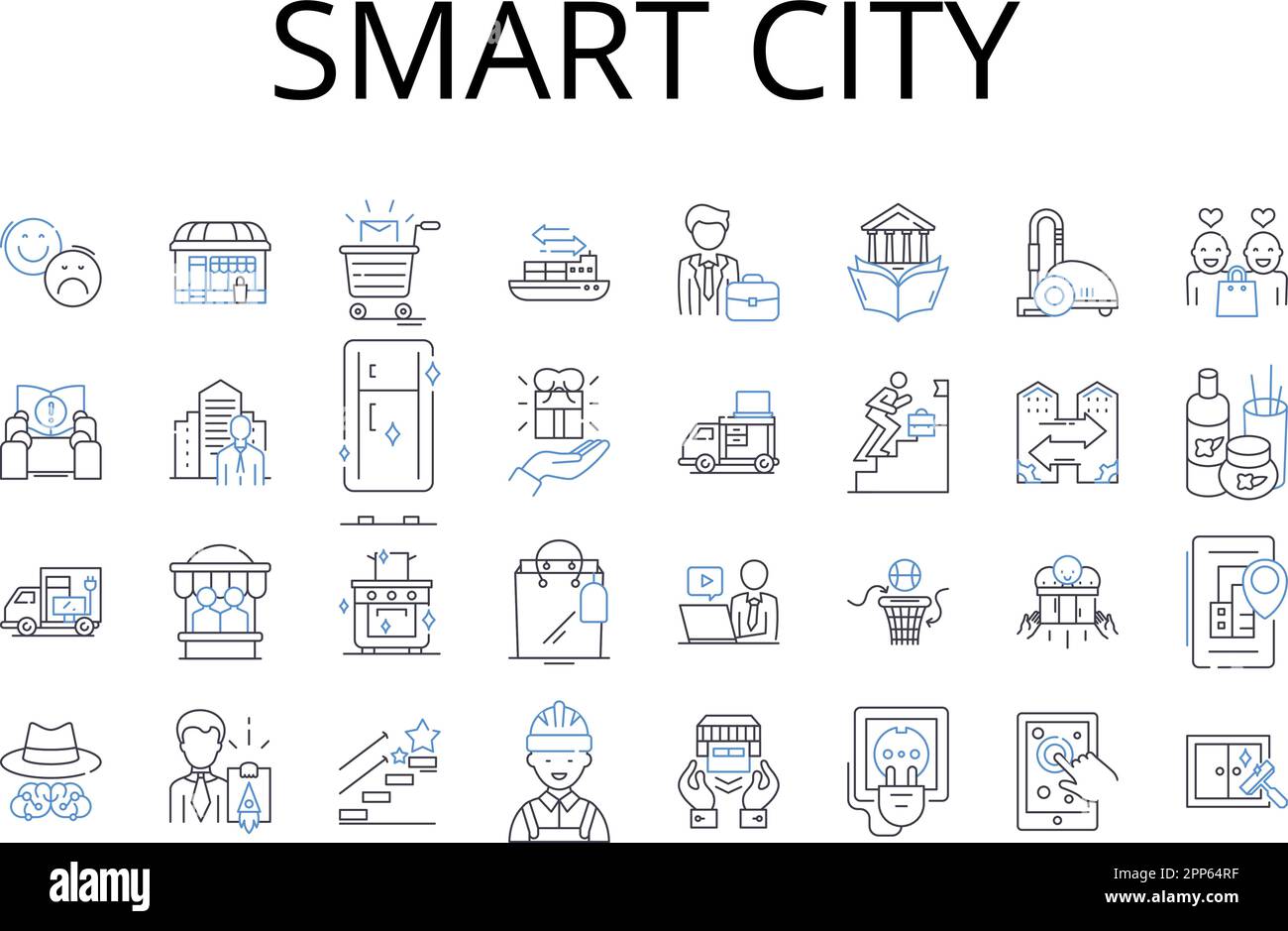 Smart city line icons collection. Intelligent home, Efficient workforce ...