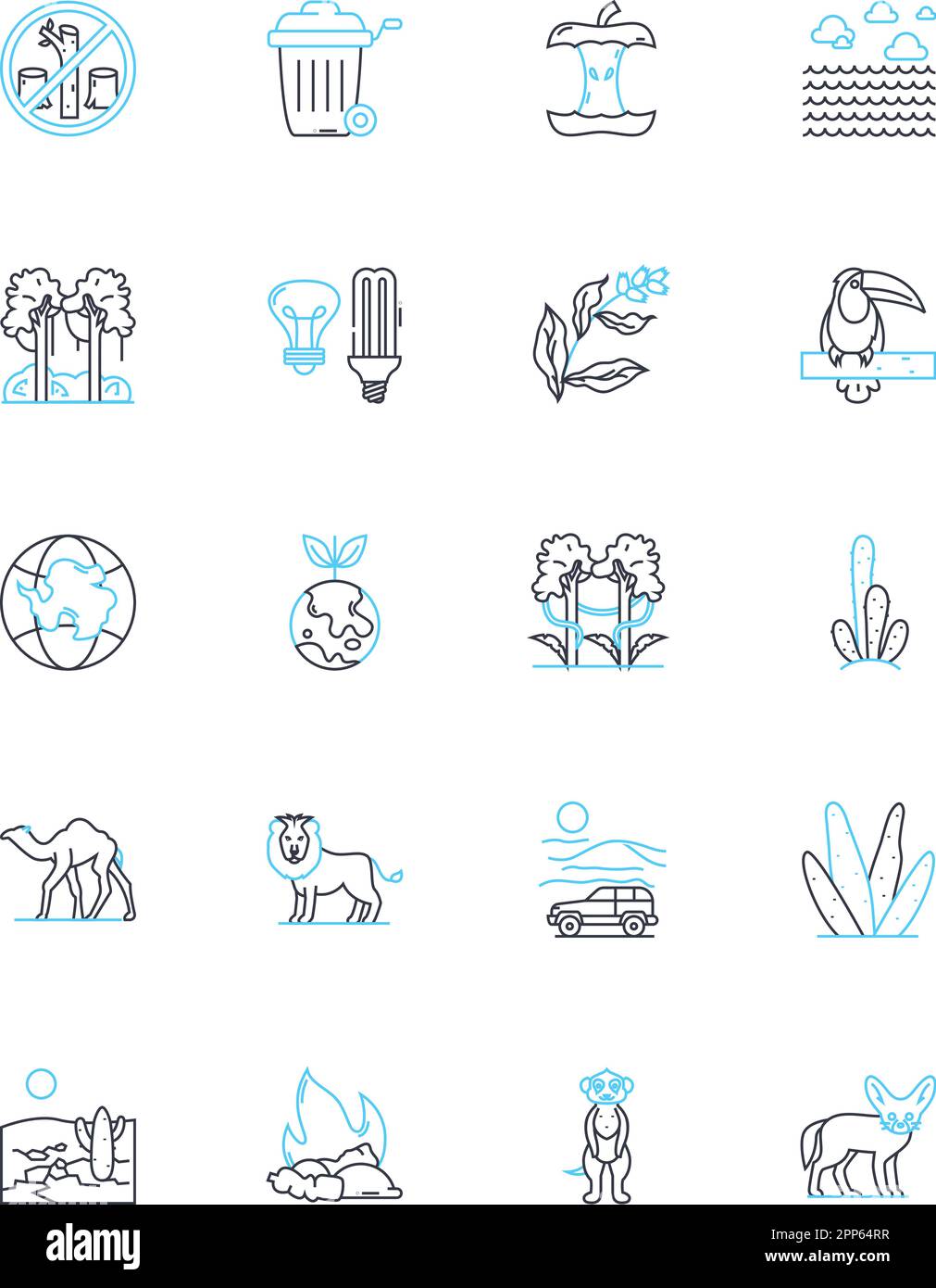 Biodiversity linear icons set. Ecosystems, Species, Habitat, Endangered ...