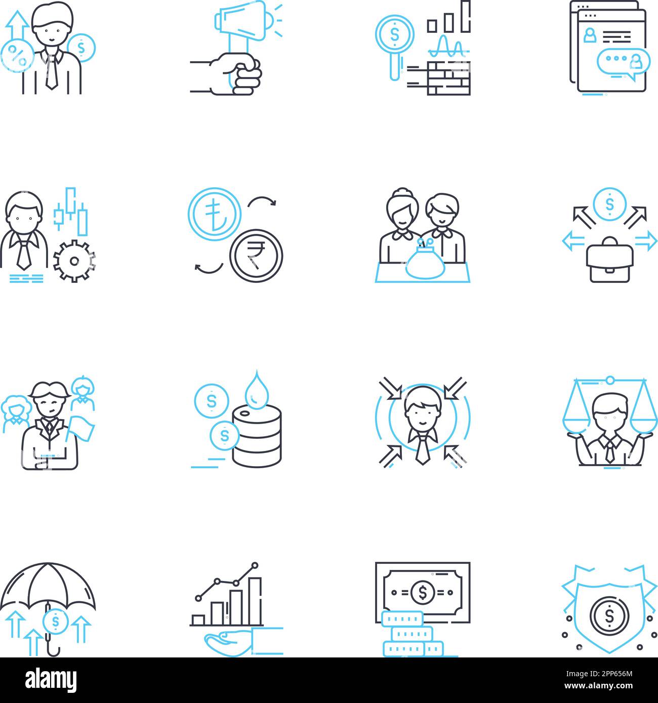 Financial planning linear icons set. Budgeting, Savings, Investments, Retirement, Asset ...