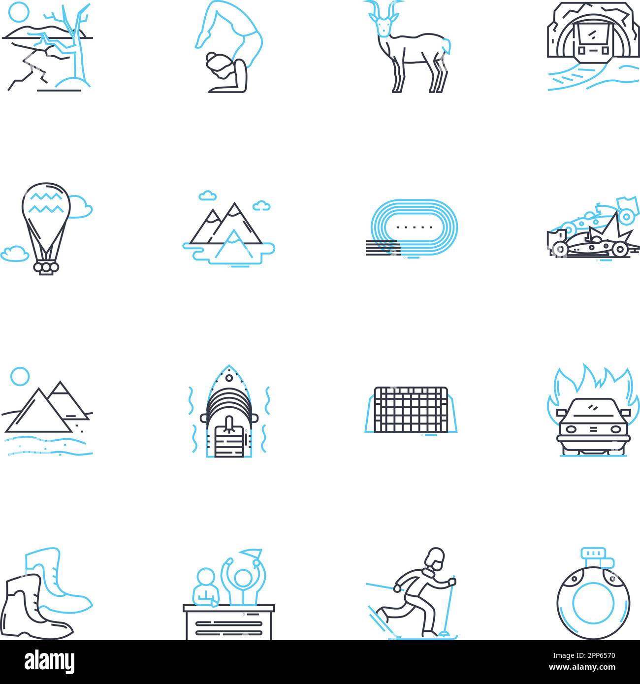 Adrenaline-fueled travel linear icons set. Thrill, Adventure ...