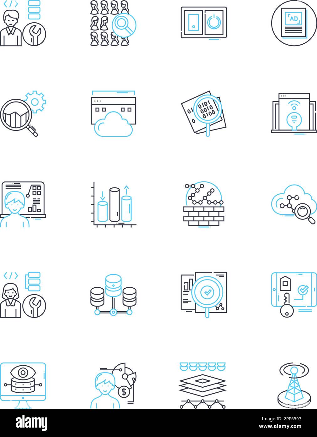 Record maintenance linear icons set. Preservation, Archiving, Filing, Organization, Updating ...