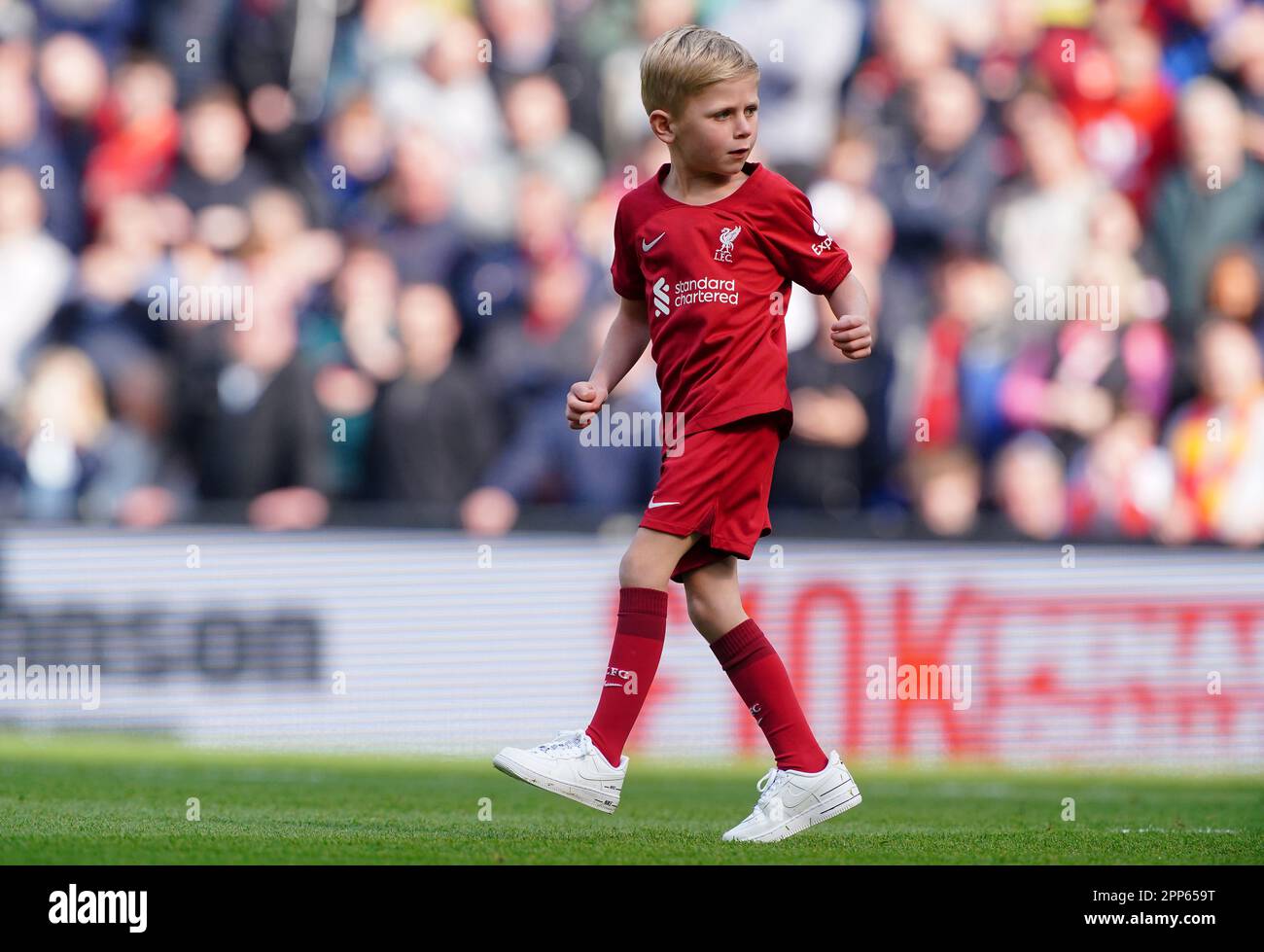 Steven Gerrard's son, Lio, after scoring a penalty at half time, during ...
