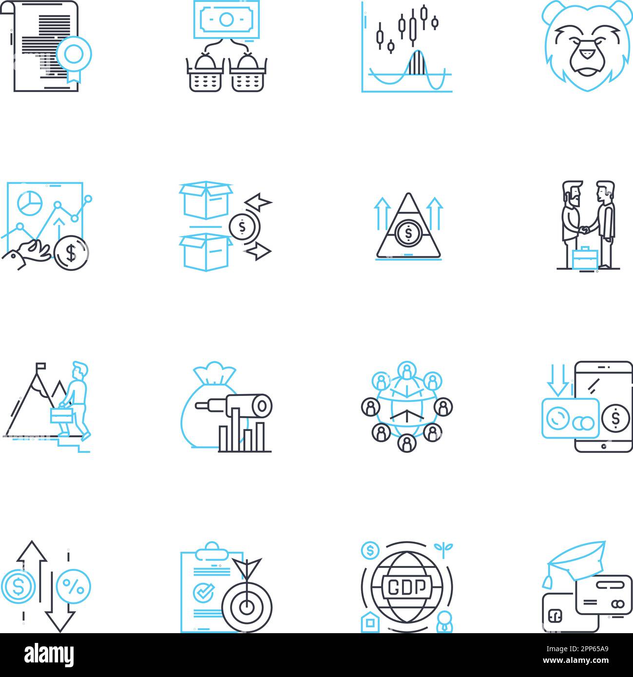 Financial guidance linear icons set. Budgeting, Investing, Retirement ...