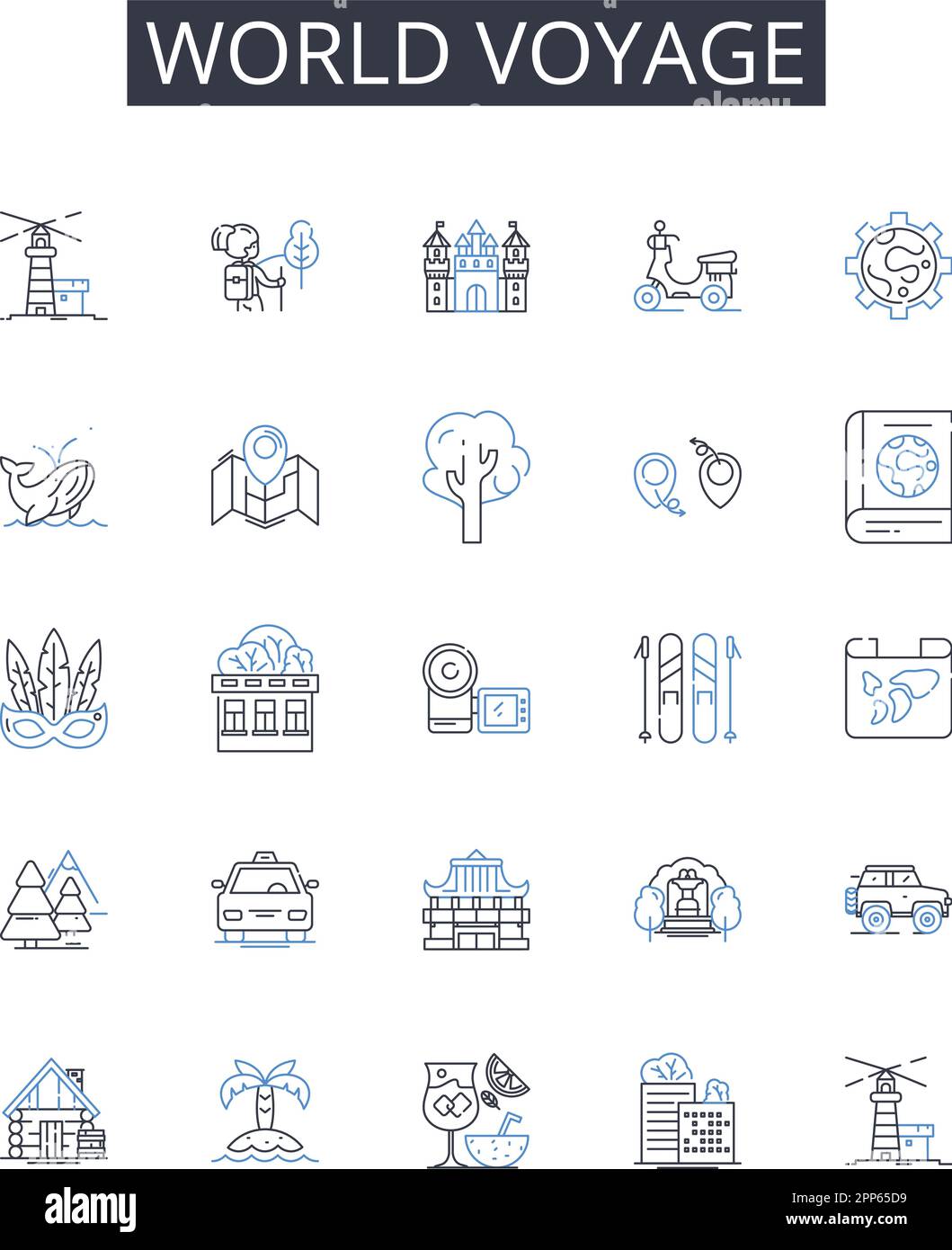 World voyage line icons collection. Global journey, Universal ...