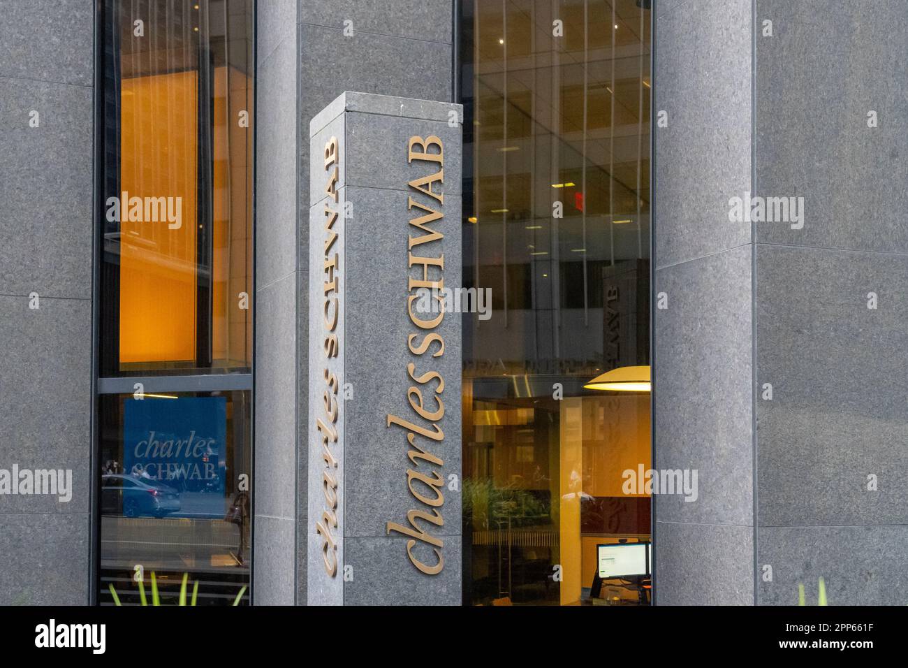New York City, USA - August 18, 2022: A Charles Schwab sign outside its ...
