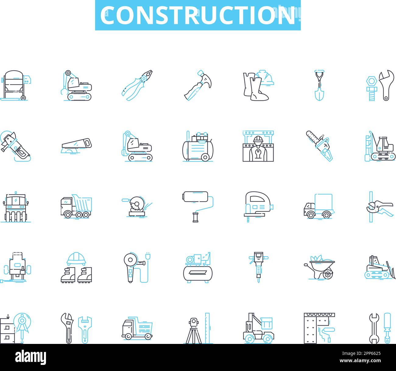 Construction linear icons set. Renovation, Framing, Roofing, Pouring, Demolition, Carpentry ...