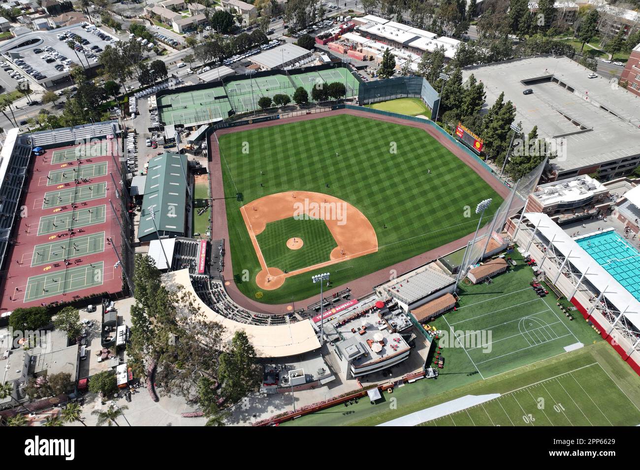 A general overall aerial view of Dedeaux Field and David X. Marks ...