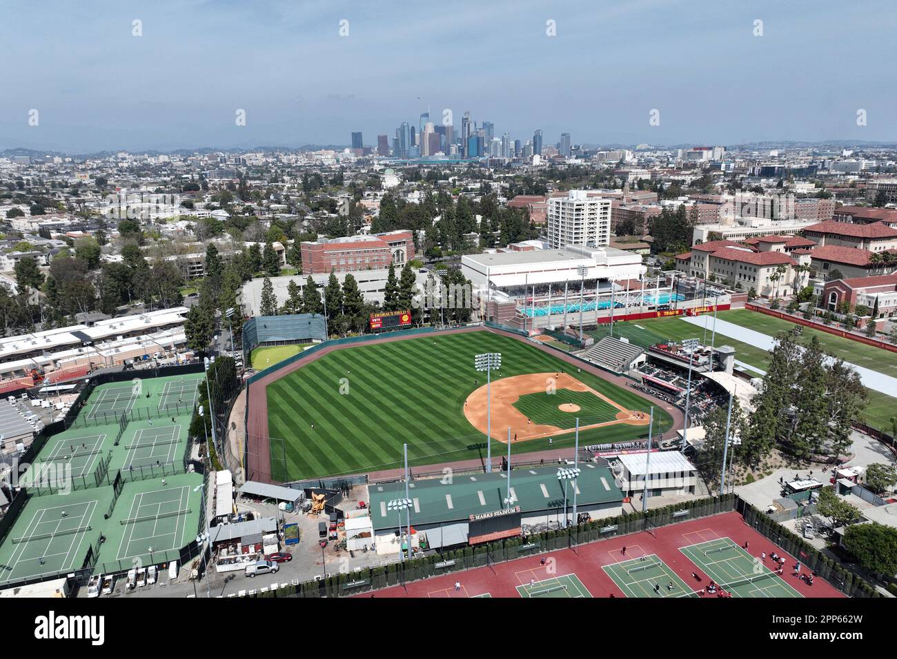 A general overall aerial view of Dedeaux Field on the campus of the ...