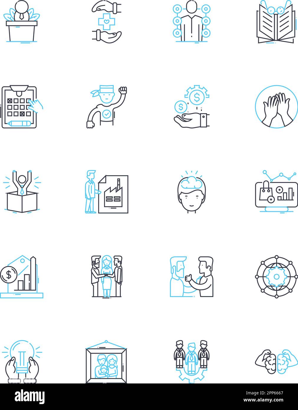 Personal success linear icons set. Ambition, Tenacity, Discipline ...
