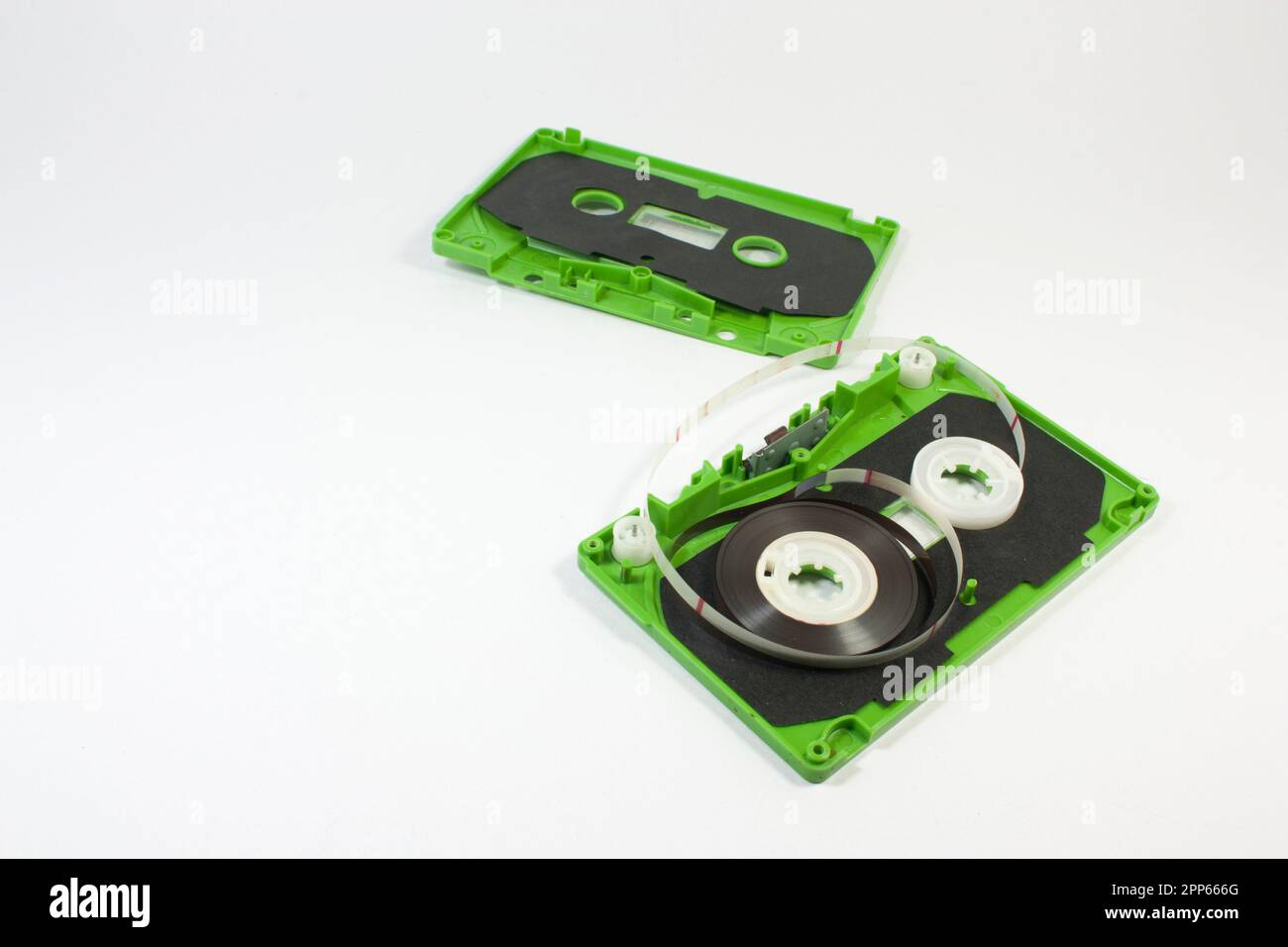 parts of cassette tape on white background Stock Photo - Alamy