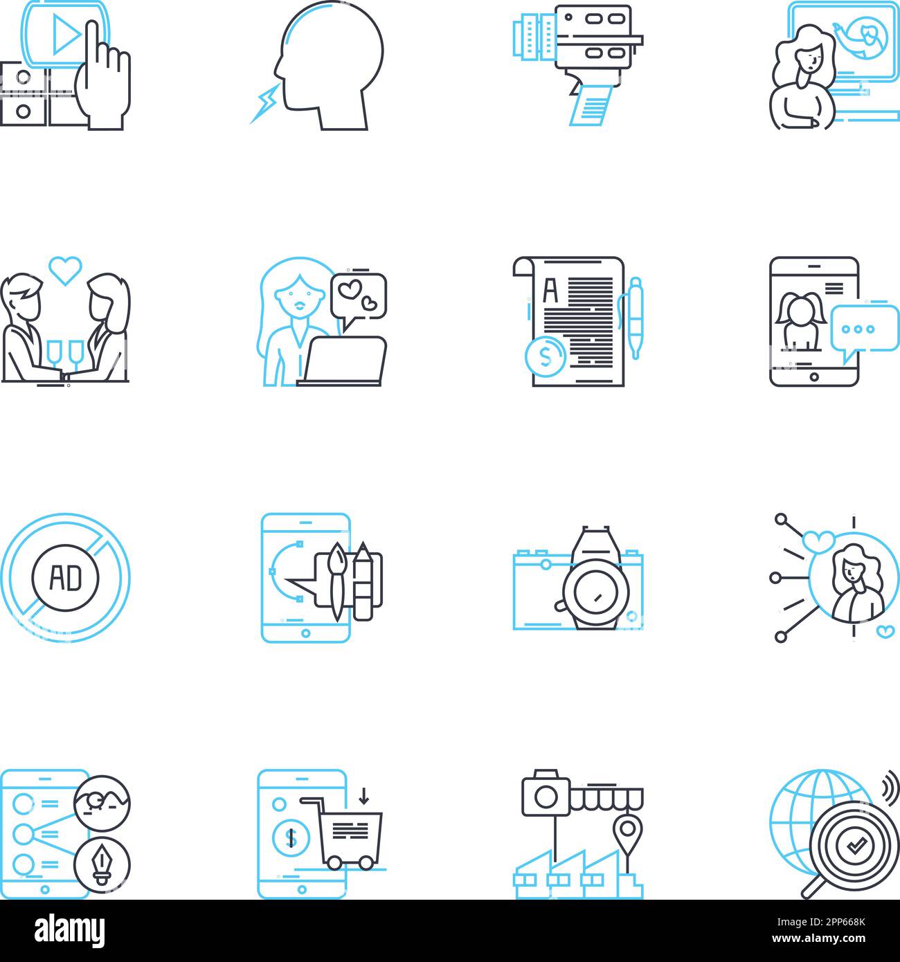 Broadcast media linear icons set. Radio, Television, News, Broadcasting ...