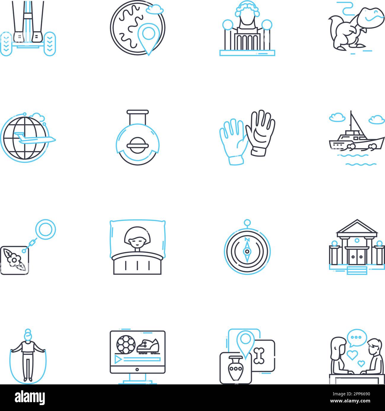 Entertainment hub linear icons set. Amusement, Fun, Joy, Excitement ...