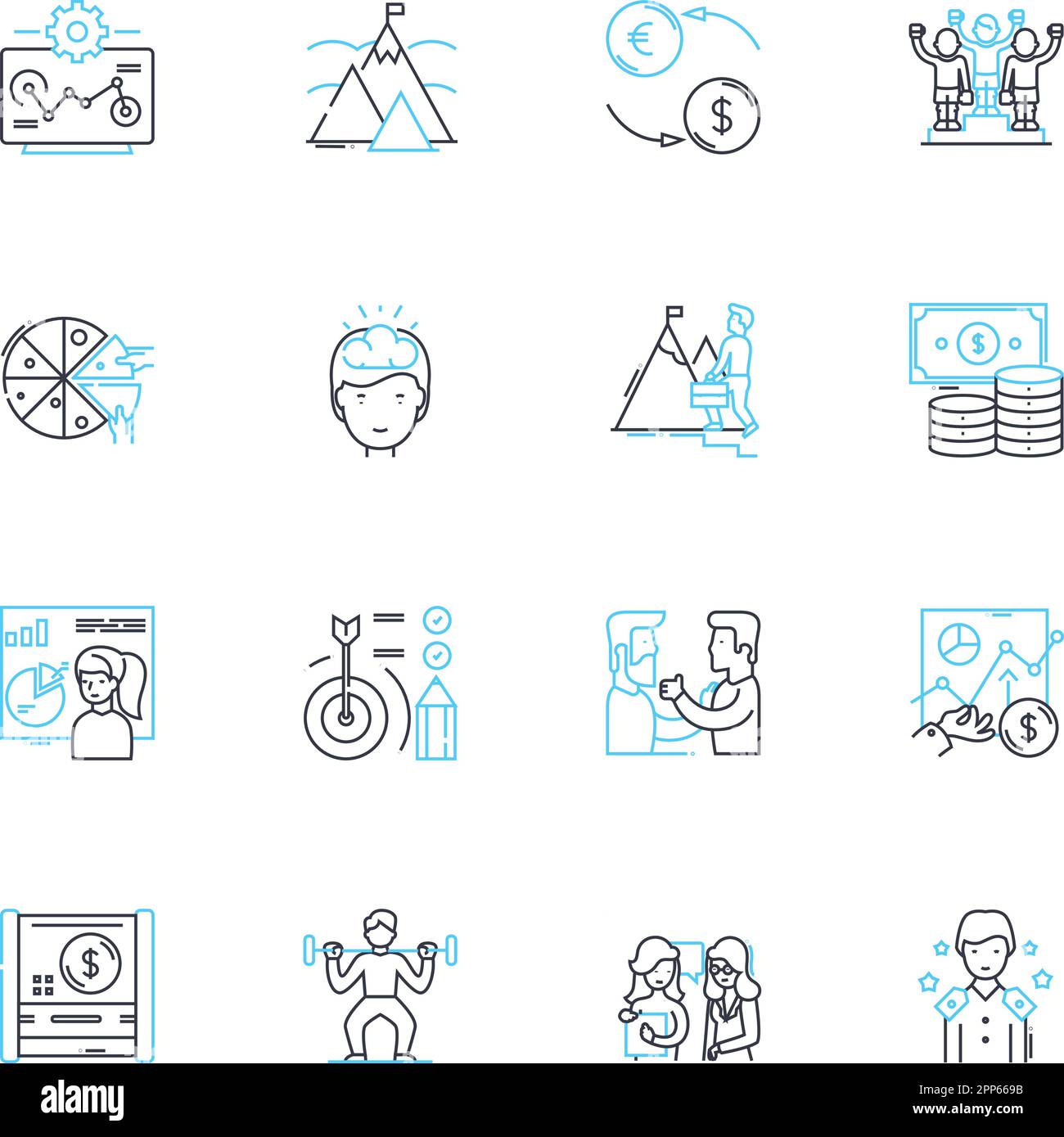 Growth metrics linear icons set. Analytics, Conversion, Acquisition, Retention, Churn ...