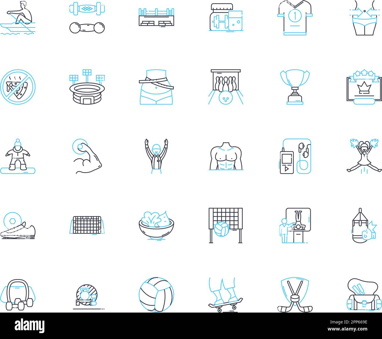 Bodybuilding linear icons set. Fitness, Strength, Muscles, Workout, Gym, Endurance, Nutrition ...