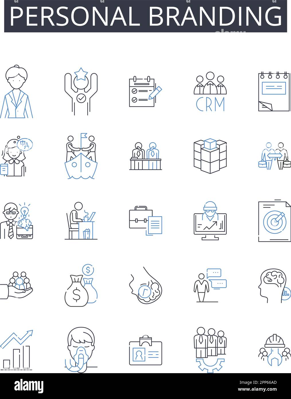 Personal branding line icons collection. Metrics, Visuals, Navigation ...