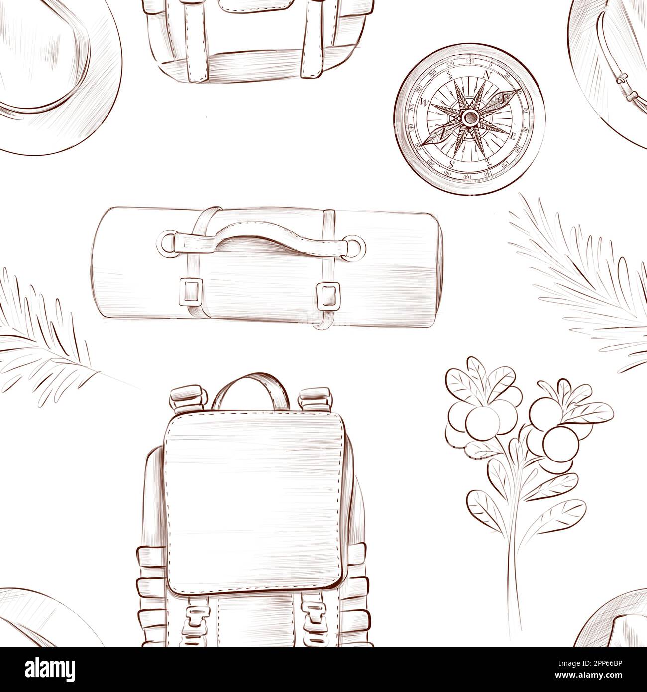 Seamless background on the theme of tourism, hike, camping, journey ...