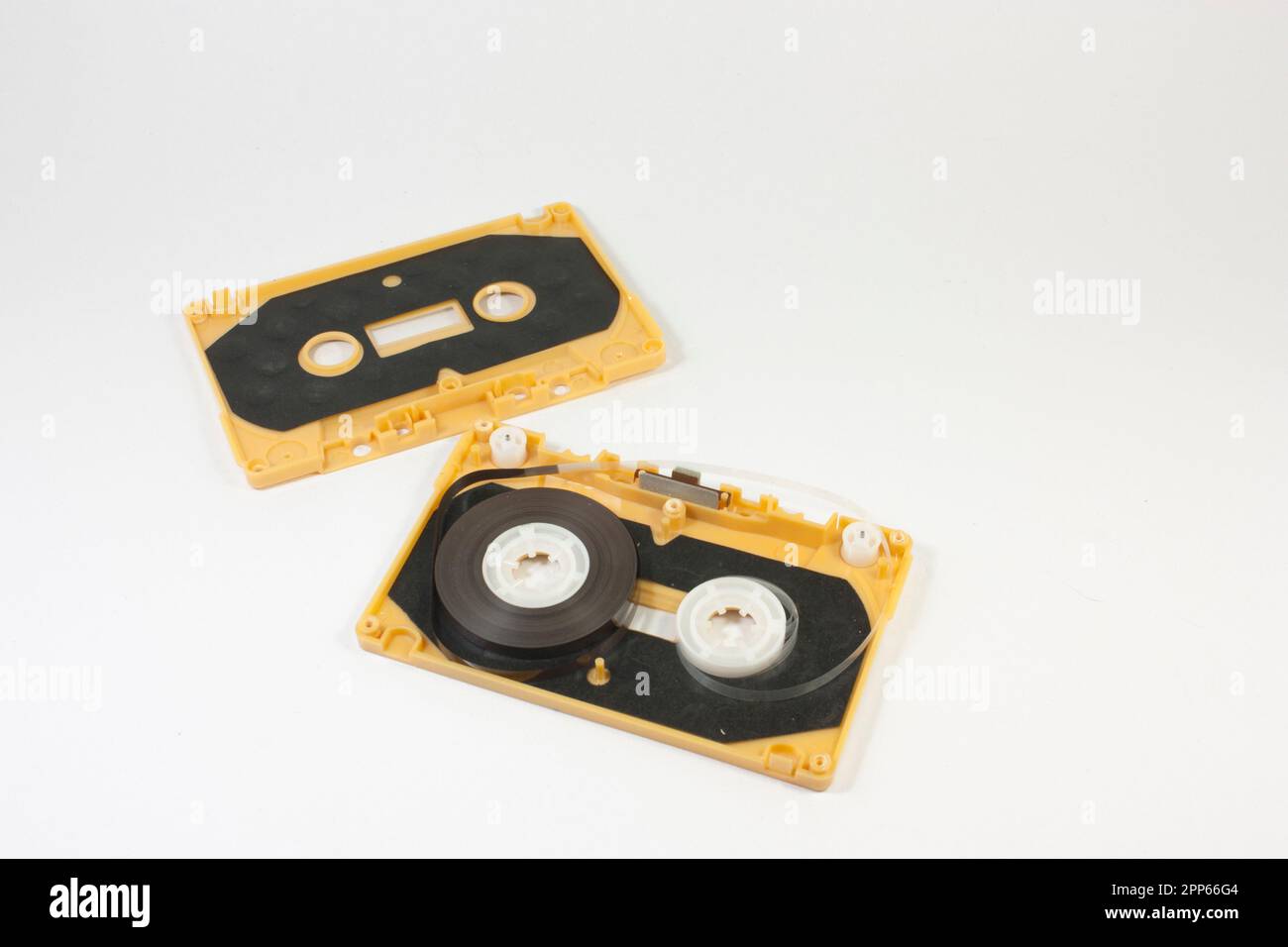 parts of cassette tape on white background Stock Photo - Alamy